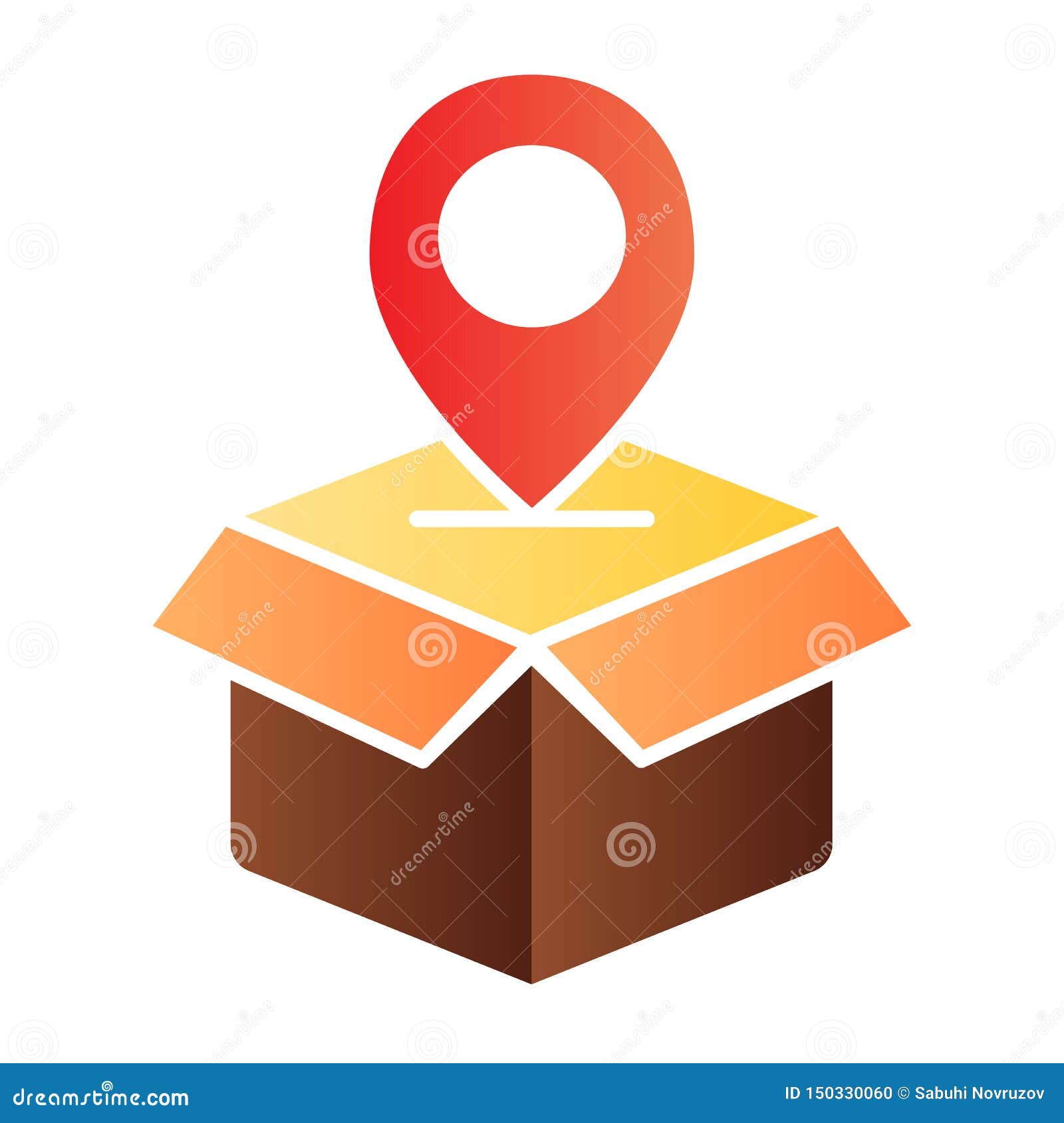 Parcel Location Flat Icon. Opened Box with Map Pin Color Icons in ...