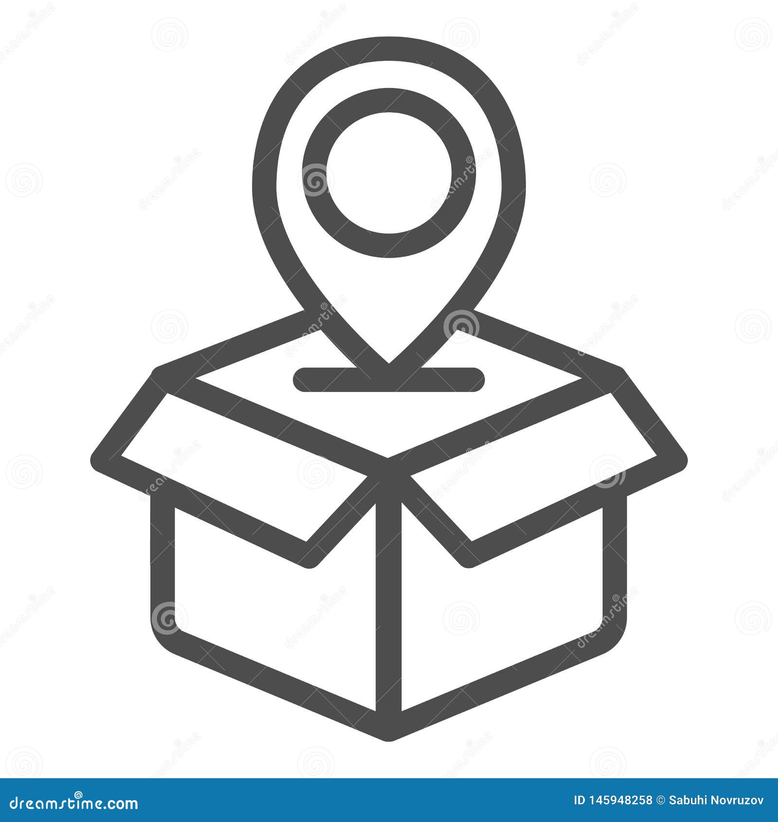 Parcel Location Line Icon. Opened Box with Map Pin Vector Illustration ...