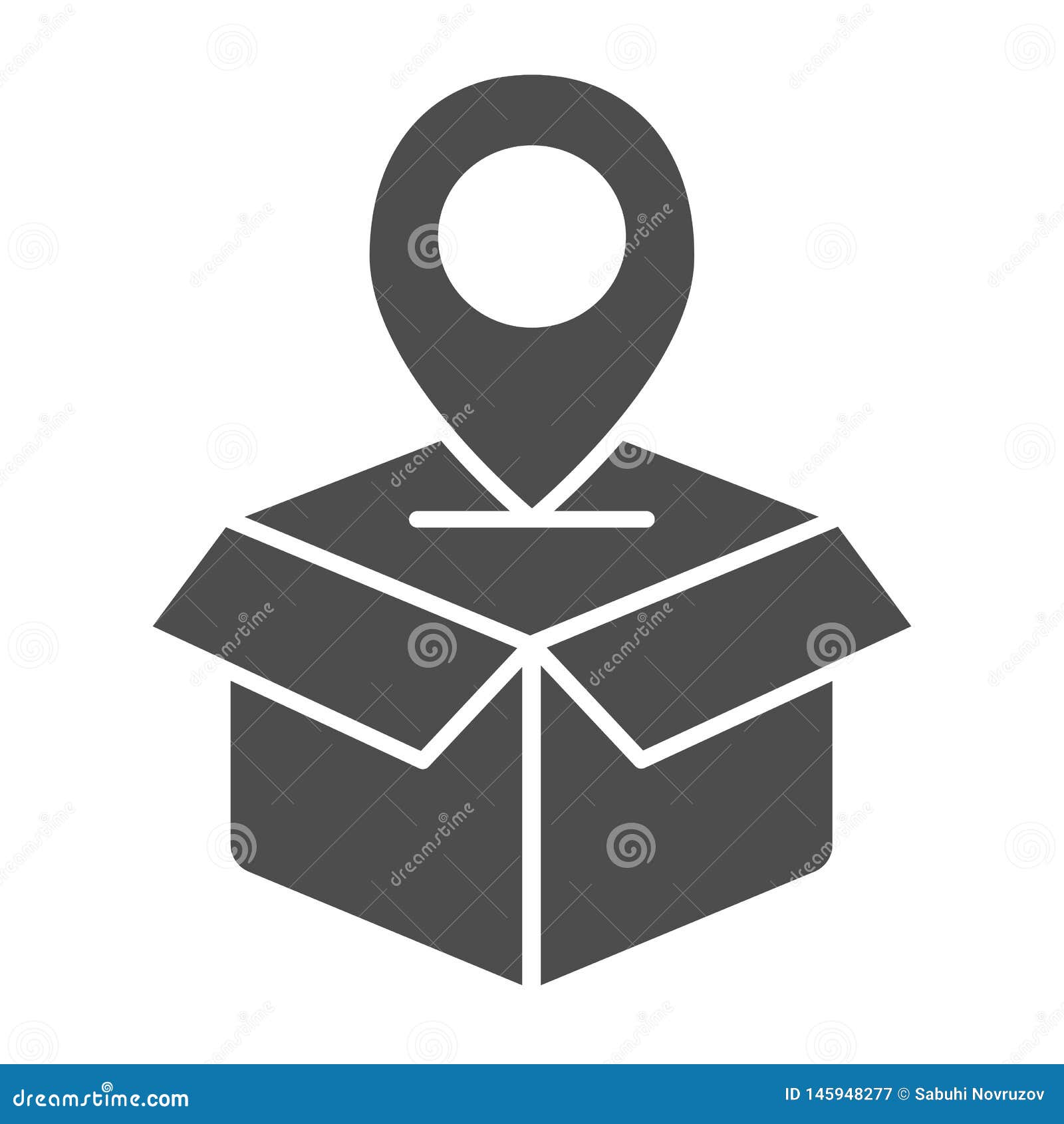Parcel Location Solid Icon. Opened Box with Map Pin Vector Illustration ...