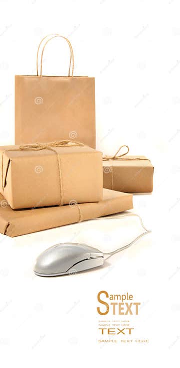Parcel Packages with Computer Mouse on White Stock Image - Image of ...
