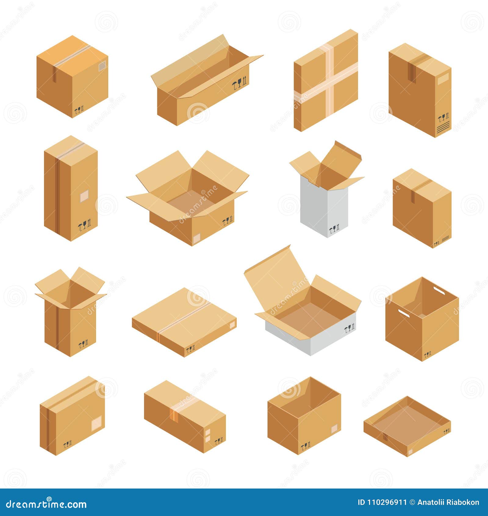 Parcel Packaging Box Icons Set, Isometric Style Stock Vector ...