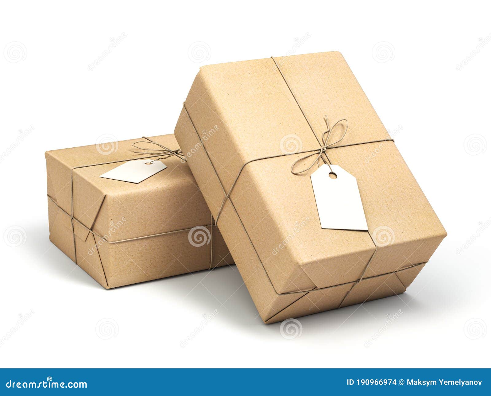 Parcel Packaging Box Wrapped with Craft Paper with Blank Label Isolated ...