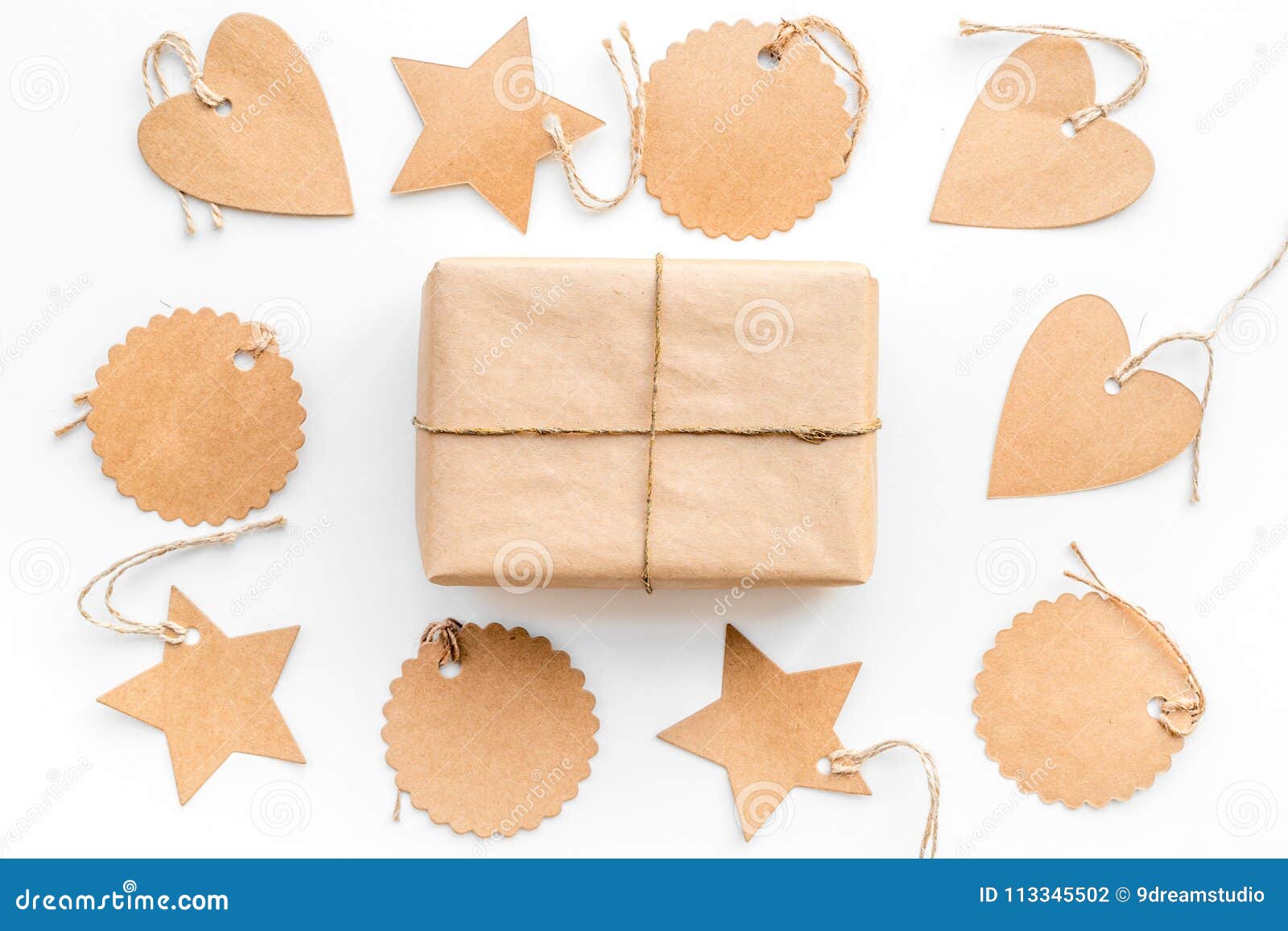 Parcel Packaging Box Wrapped with Craft Paper with Empty Label Mockup ...