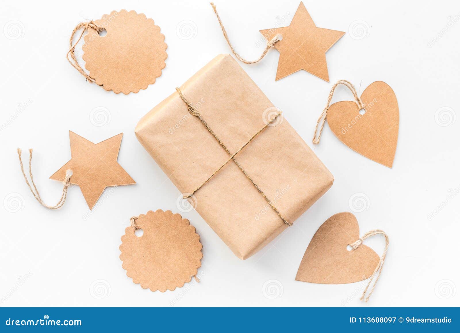 Parcel Packaging Box Wrapped with Craft Paper with Empty Label Mockup ...