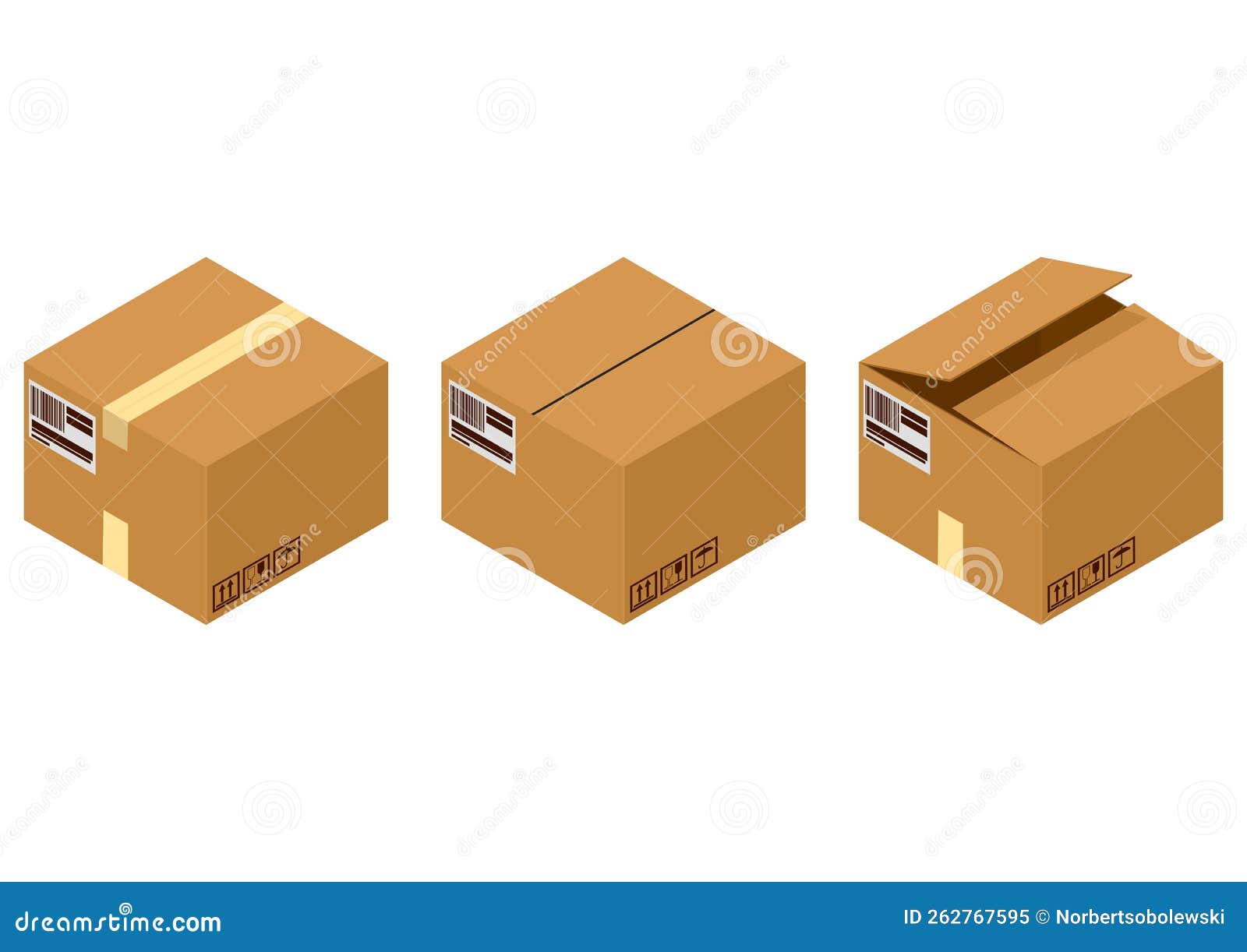 Set of Three Cardboard Boxes. Stock Vector - Illustration of boxes ...