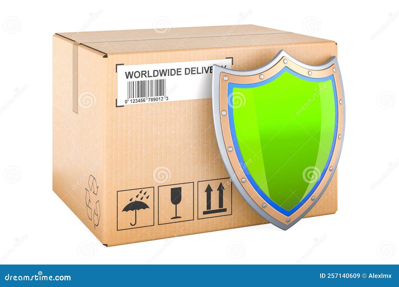 Parcel with Shield. Safety Delivery Concept, 3D Rendering Stock ...