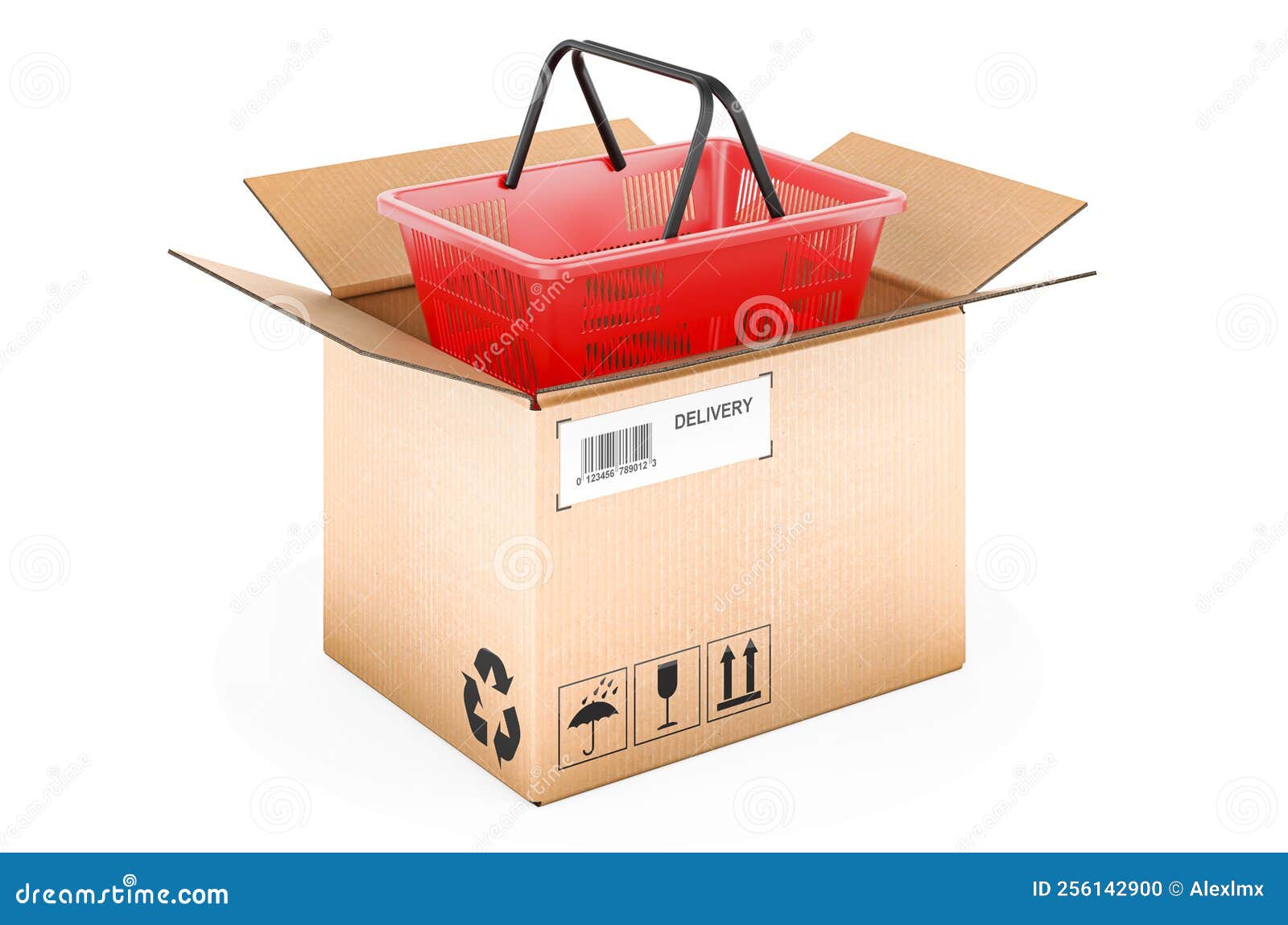 Parcel with Shopping Basket, Order and Delivery Concept. 3D Rendering ...