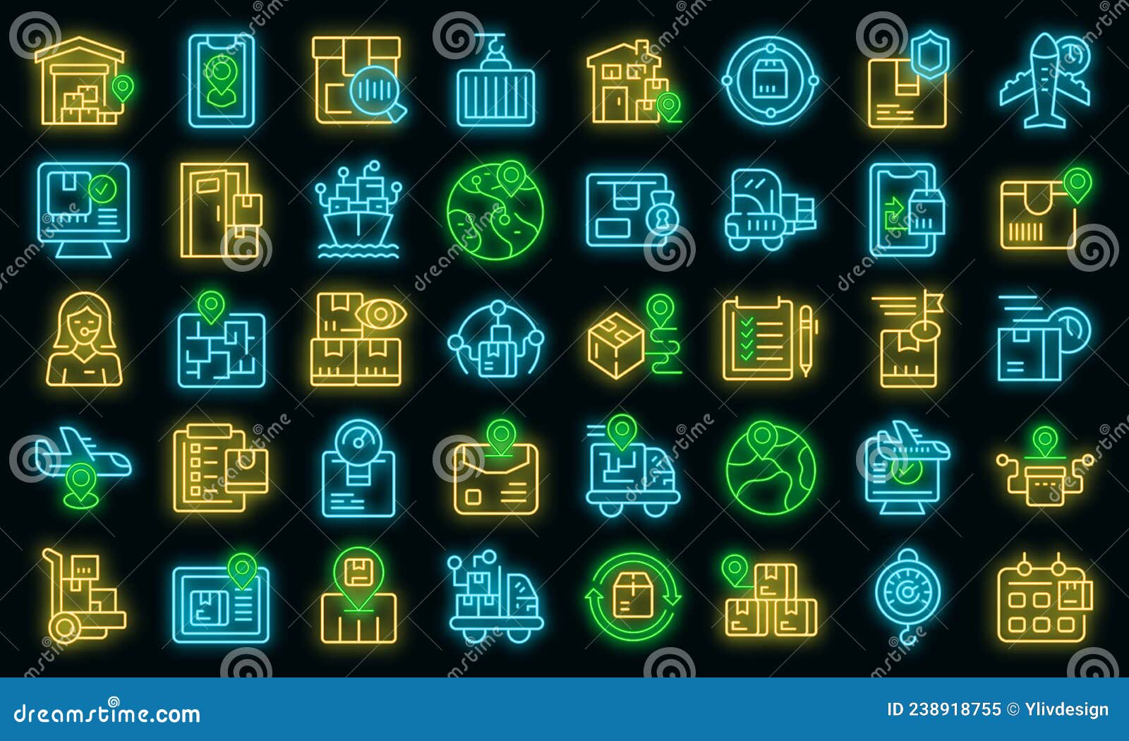 Parcel Tracking Icons Set Vector Neon Stock Vector - Illustration of ...