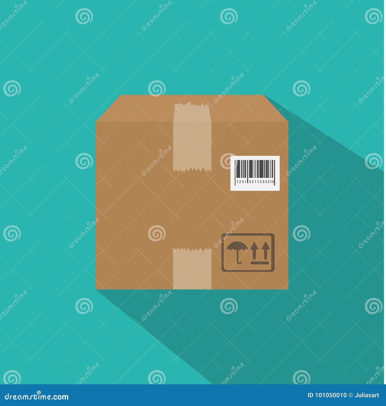 Box Container with Handling Packing Icons, Stickers, Bar Code. Stock ...