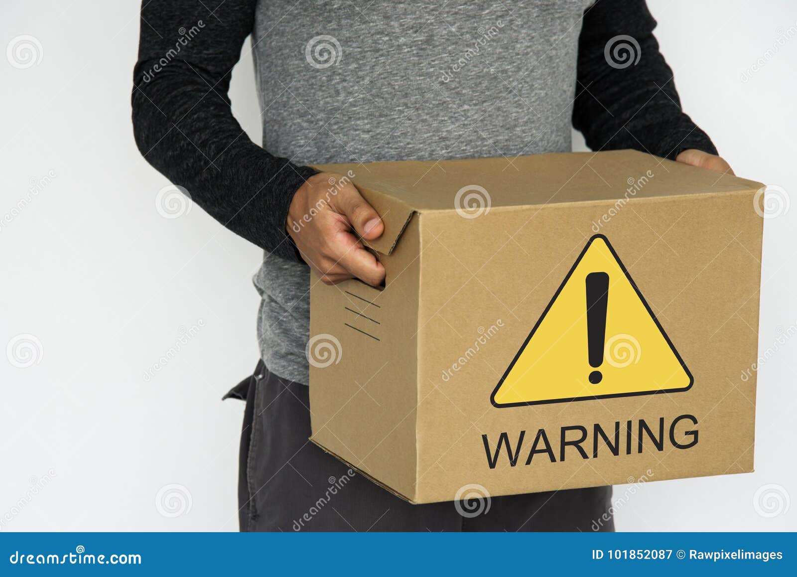 Parcel with warning sign stock image. Image of person - 101852087