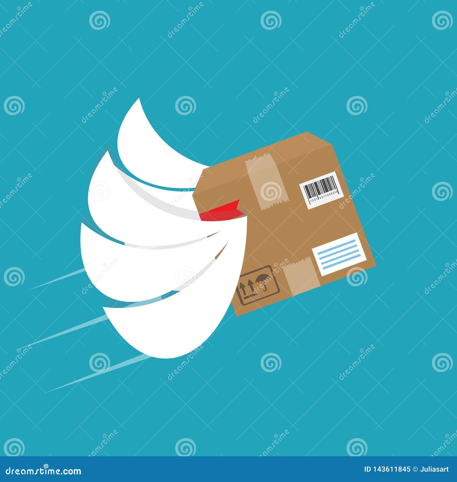Parcel with Wings Flies in the Sky. Fast Delivery Logo, Banner Stock ...