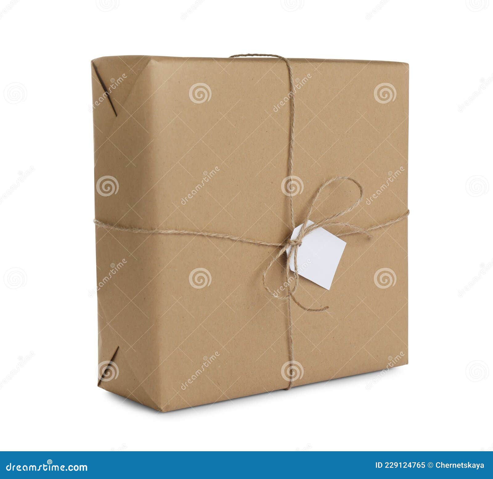 Parcel Wrapped in Kraft Paper with Tag on White Background Stock Image ...