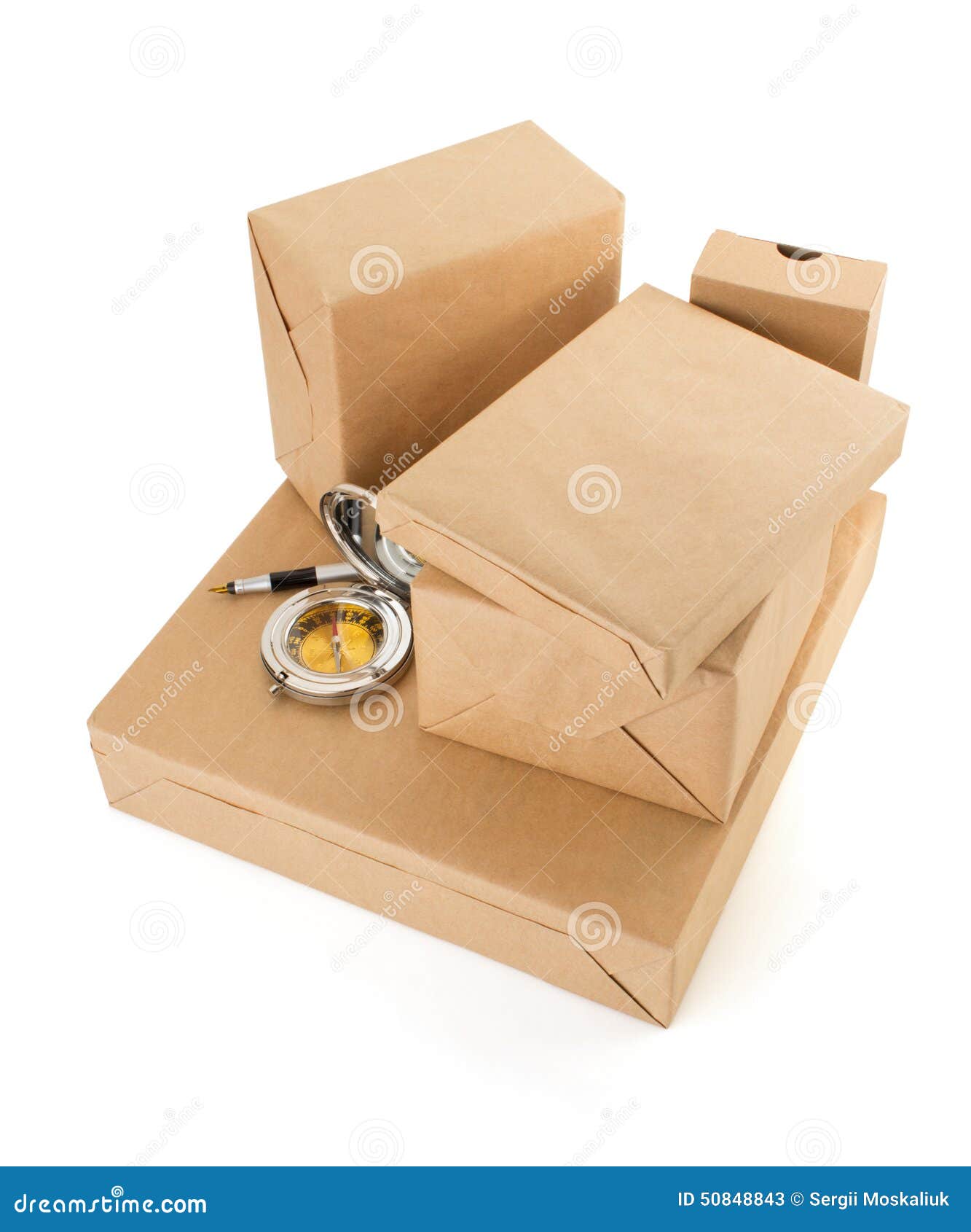 Parcels boxes on white stock image. Image of paper, kraft - 50848843