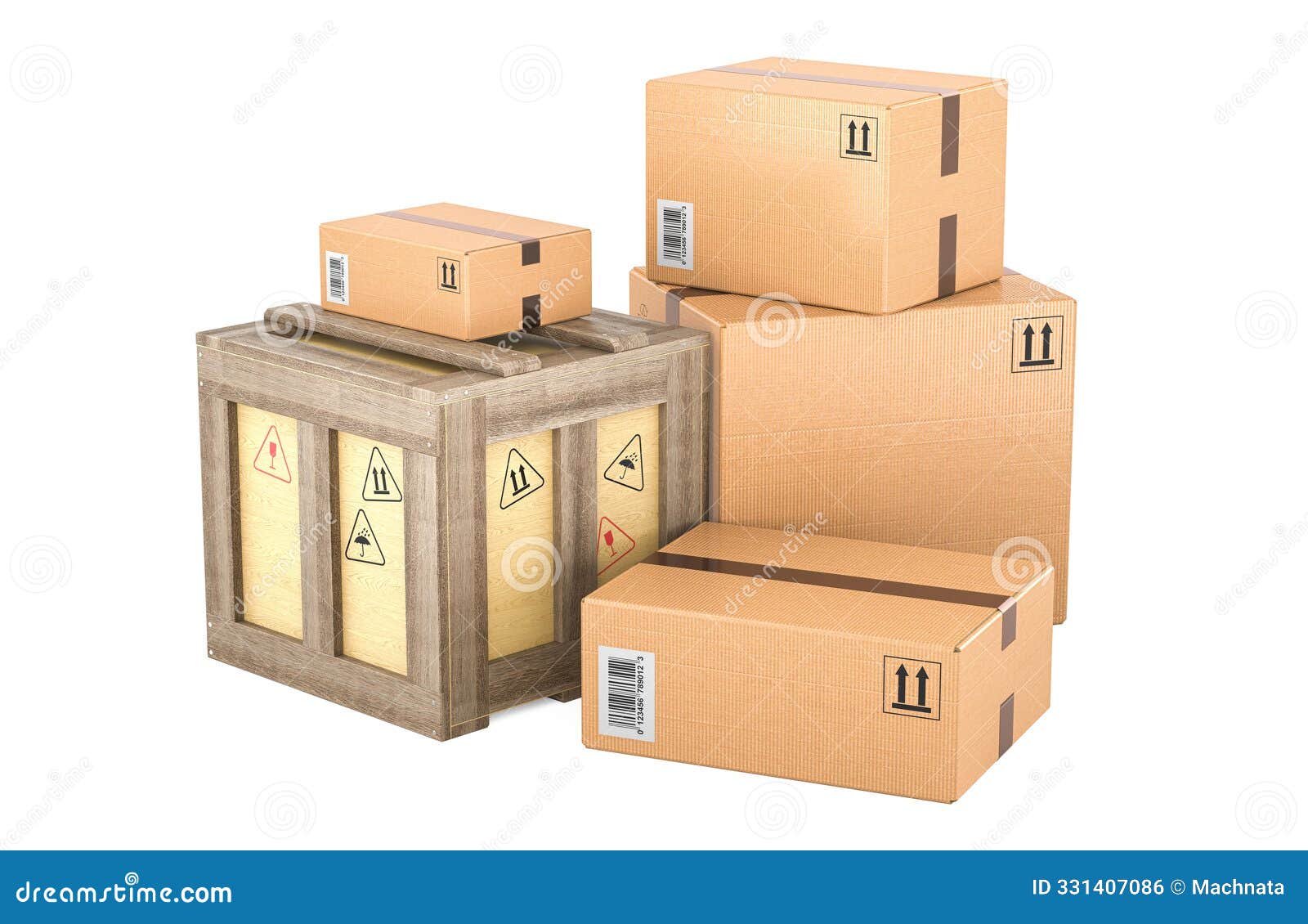 Parcels. Cardboard Boxes and Wooden Shipping Crate Stock Illustration ...