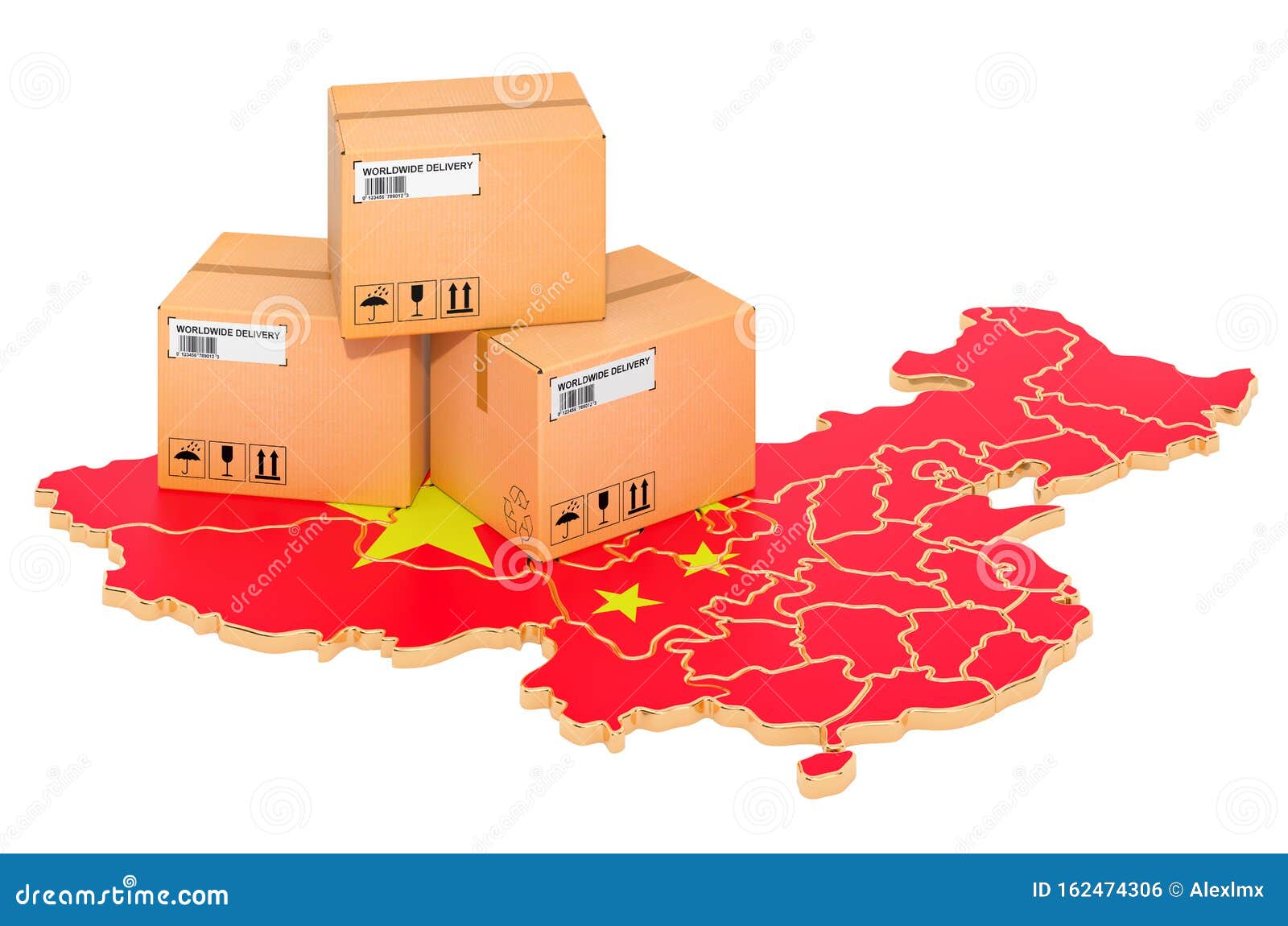 Parcels on the Chinese Map. Shipping in China, Concept Stock ...
