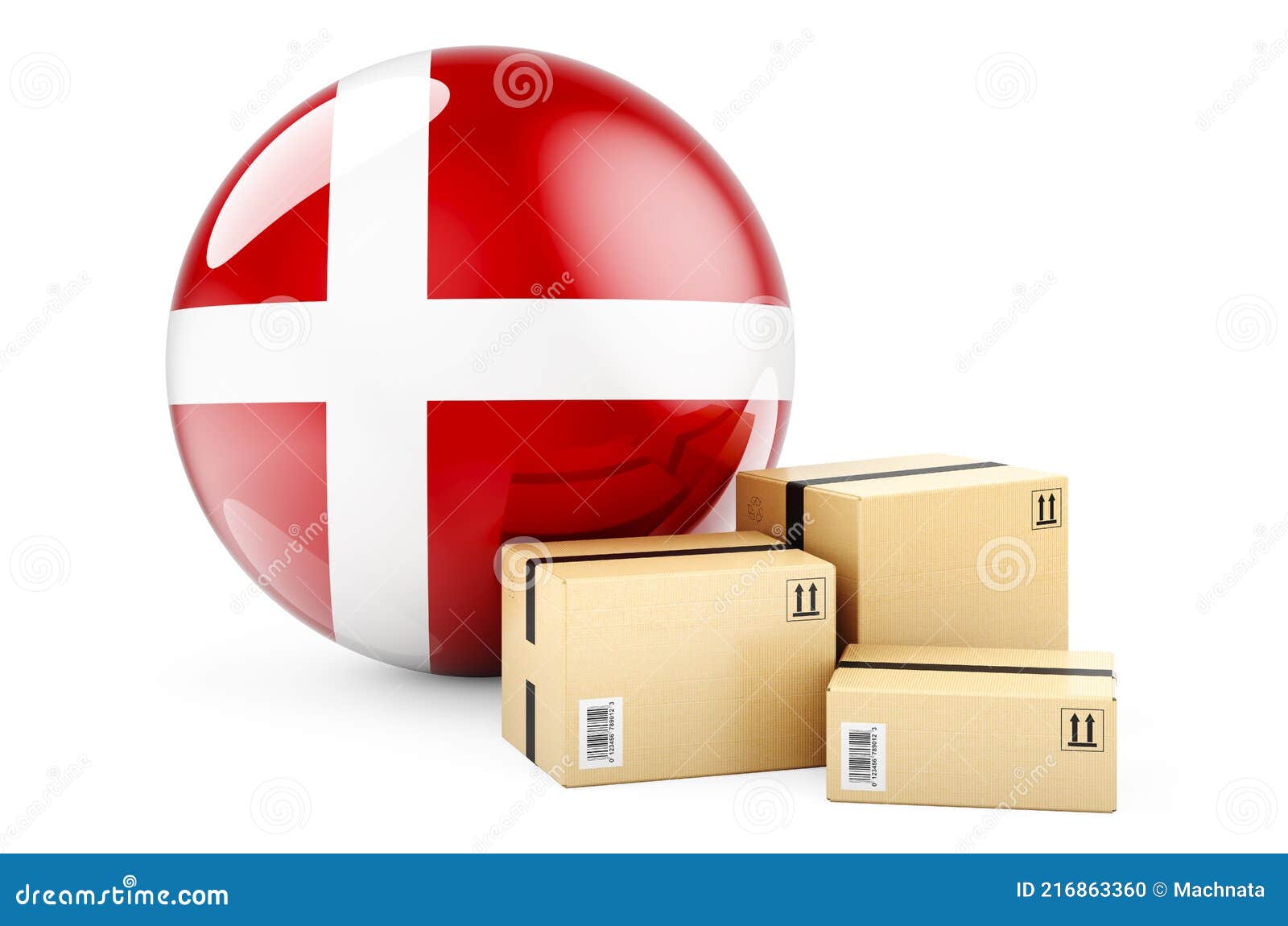 Parcels with Danish Flag. Shipping and Delivery in Denmark, Concept ...