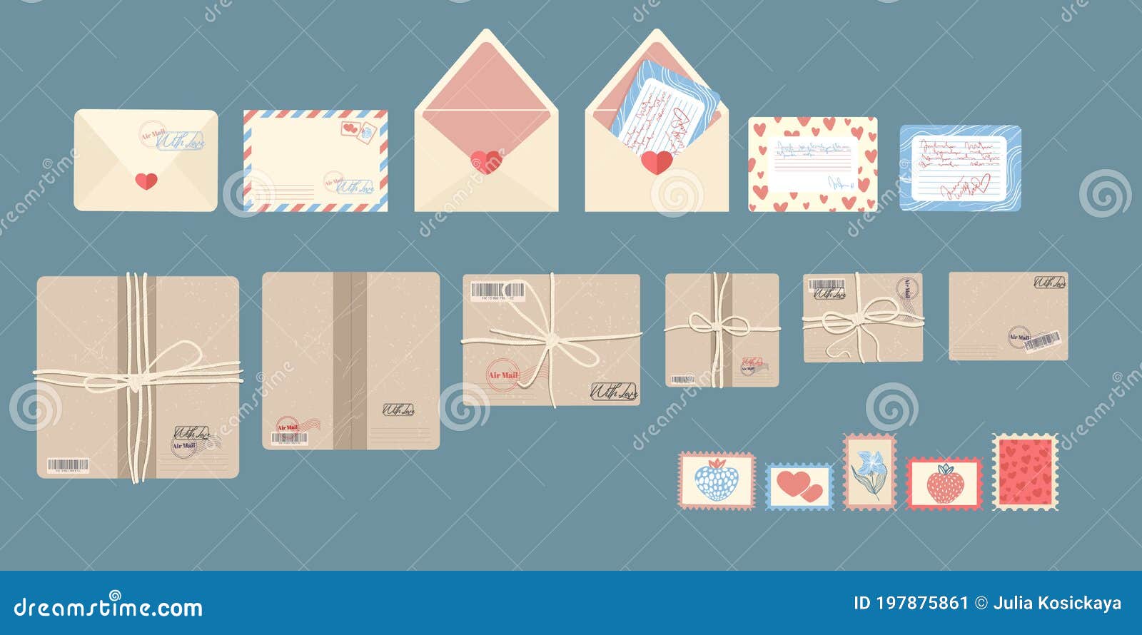 Parcels, Envelope And Postage Stamps, Postal Service Packs And Letters ...