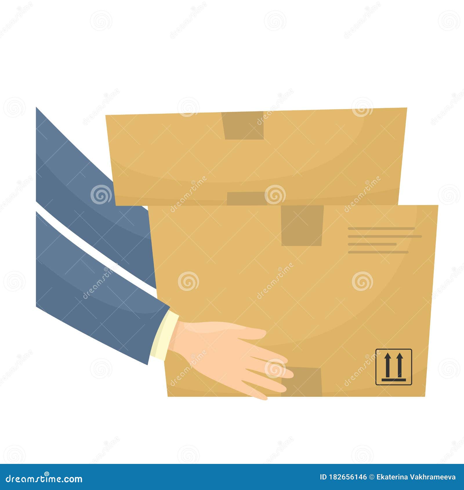 Parcels in Hands, Courier Delivery. Vector Illustration in Cartoon Flat ...