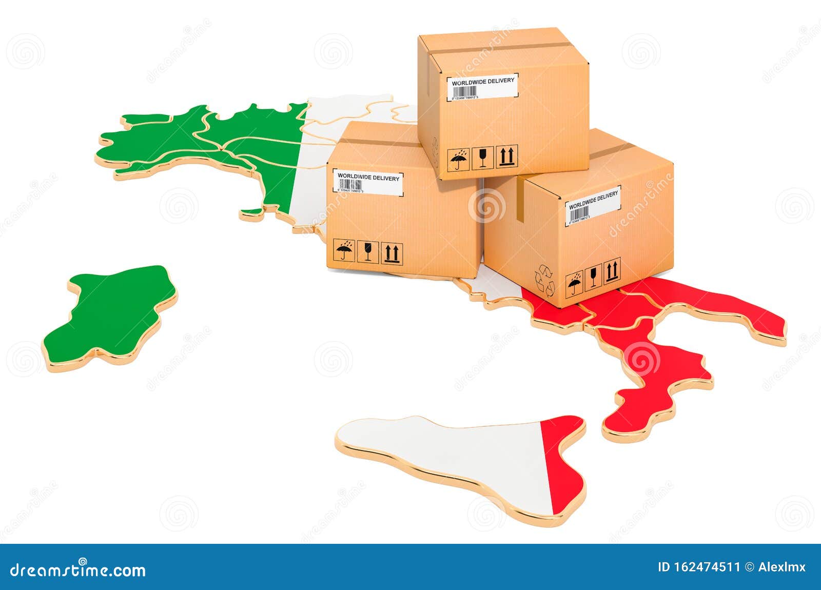 Parcels on the Italian Map. Shipping in Italy, Concept Stock ...