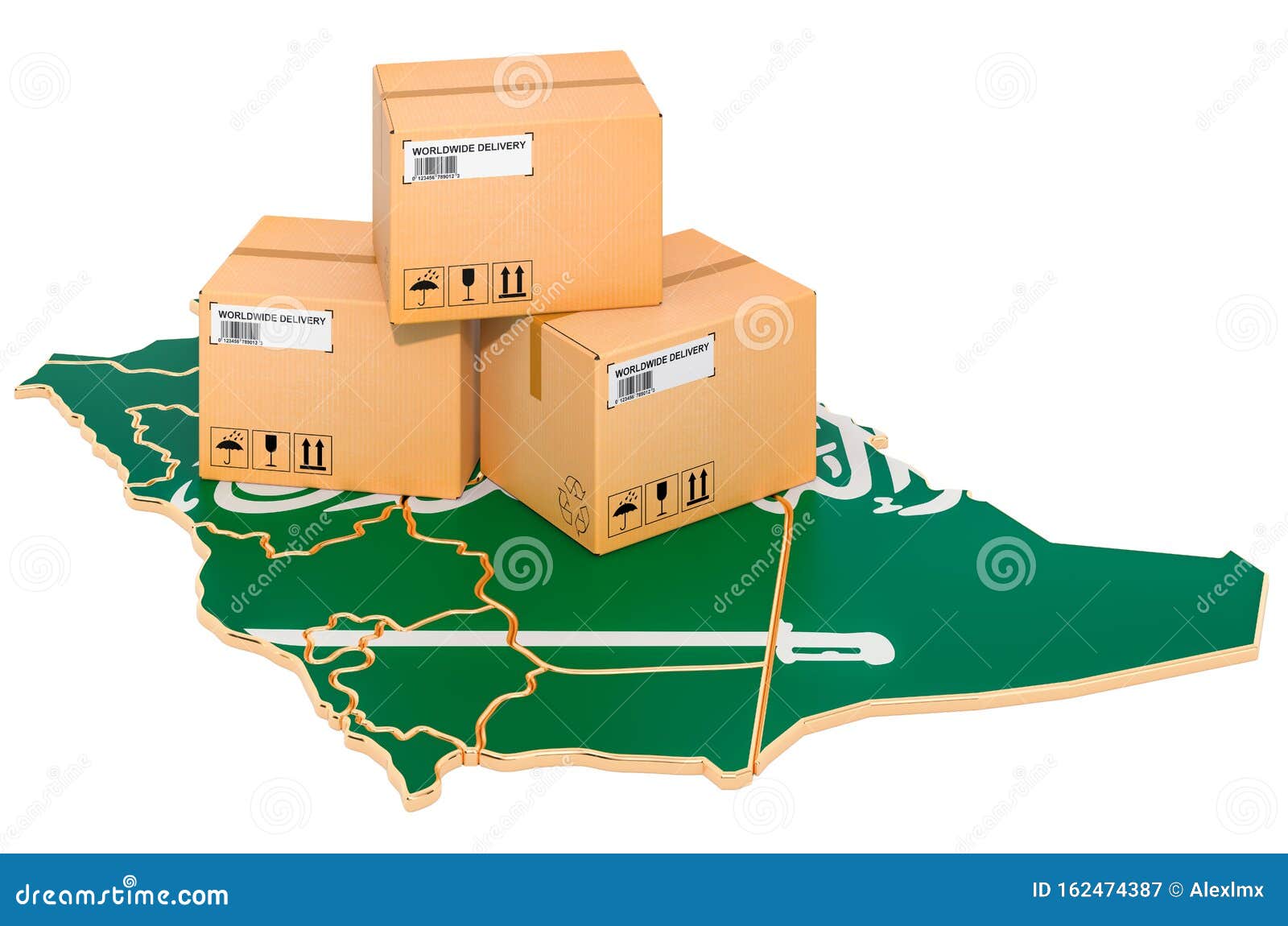Parcels on the Map of Saudi Arabia. Shipping in Saudi Arabia, Concept ...