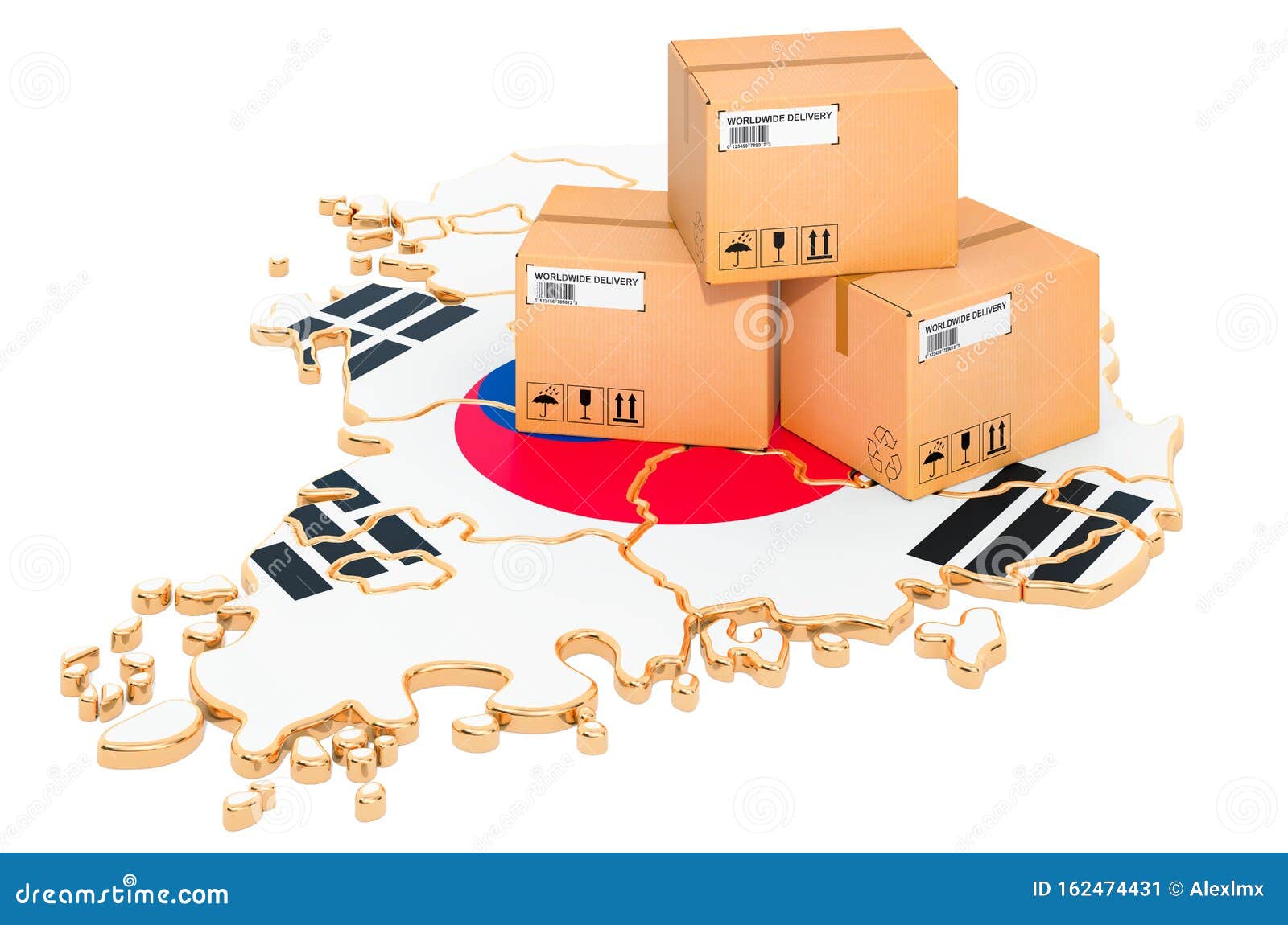 Parcels on the Map of South Korea. Shipping in South Korea, Concept ...