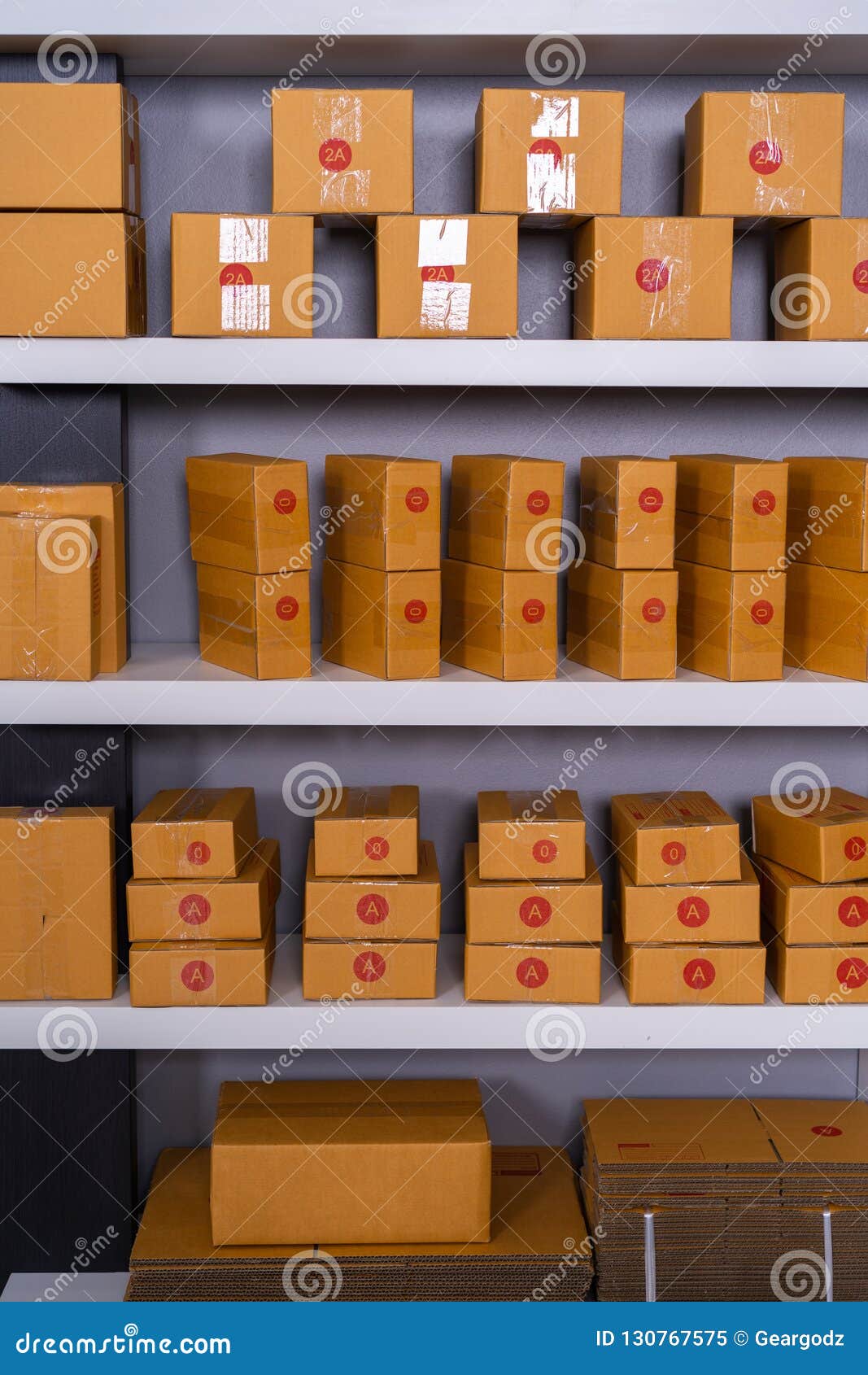 Parcels on Shelf Ready for Shipment To Client in Home Office Stock ...