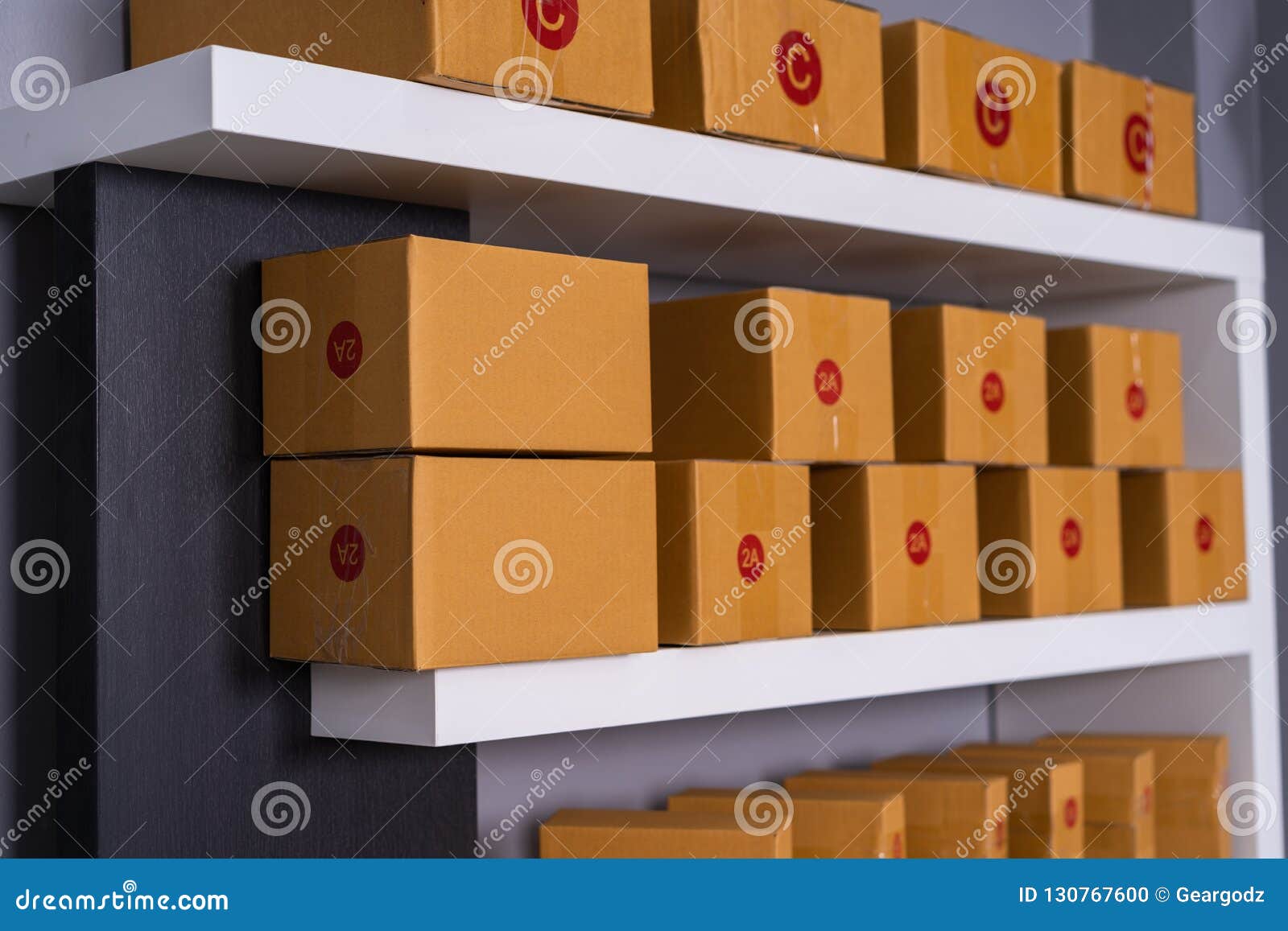 Parcels on Shelf Ready for Shipment To Client in Home Office Stock ...