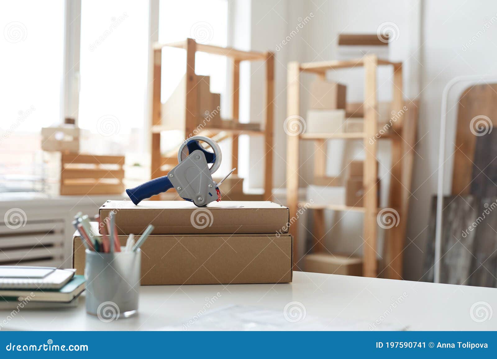 Parcels on the Table at Office Stock Image - Image of office, modern ...