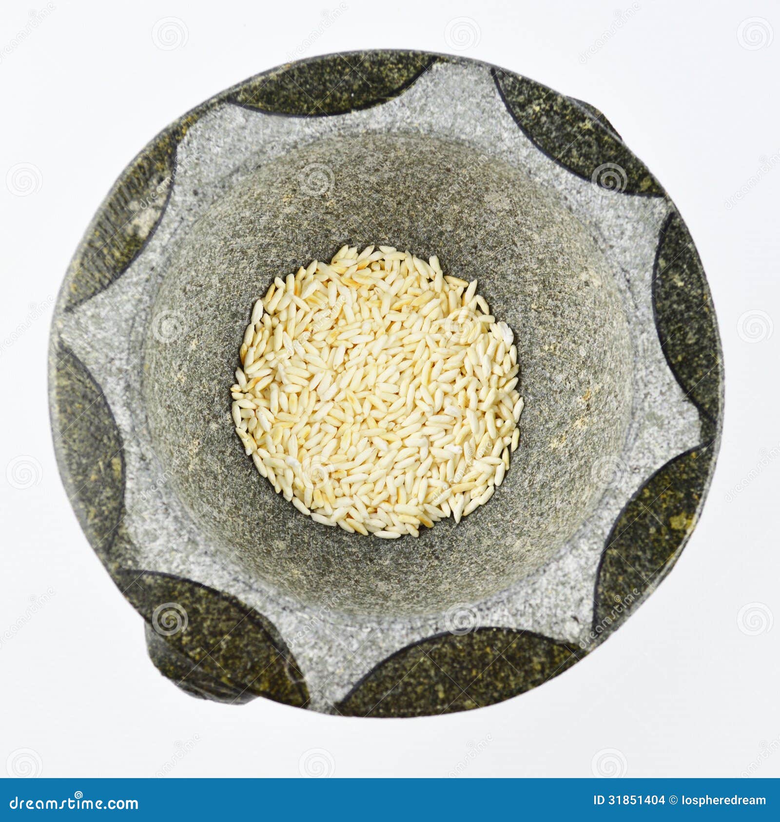 Parched rice in a mortar stock photo. Image of garnish - 31851404