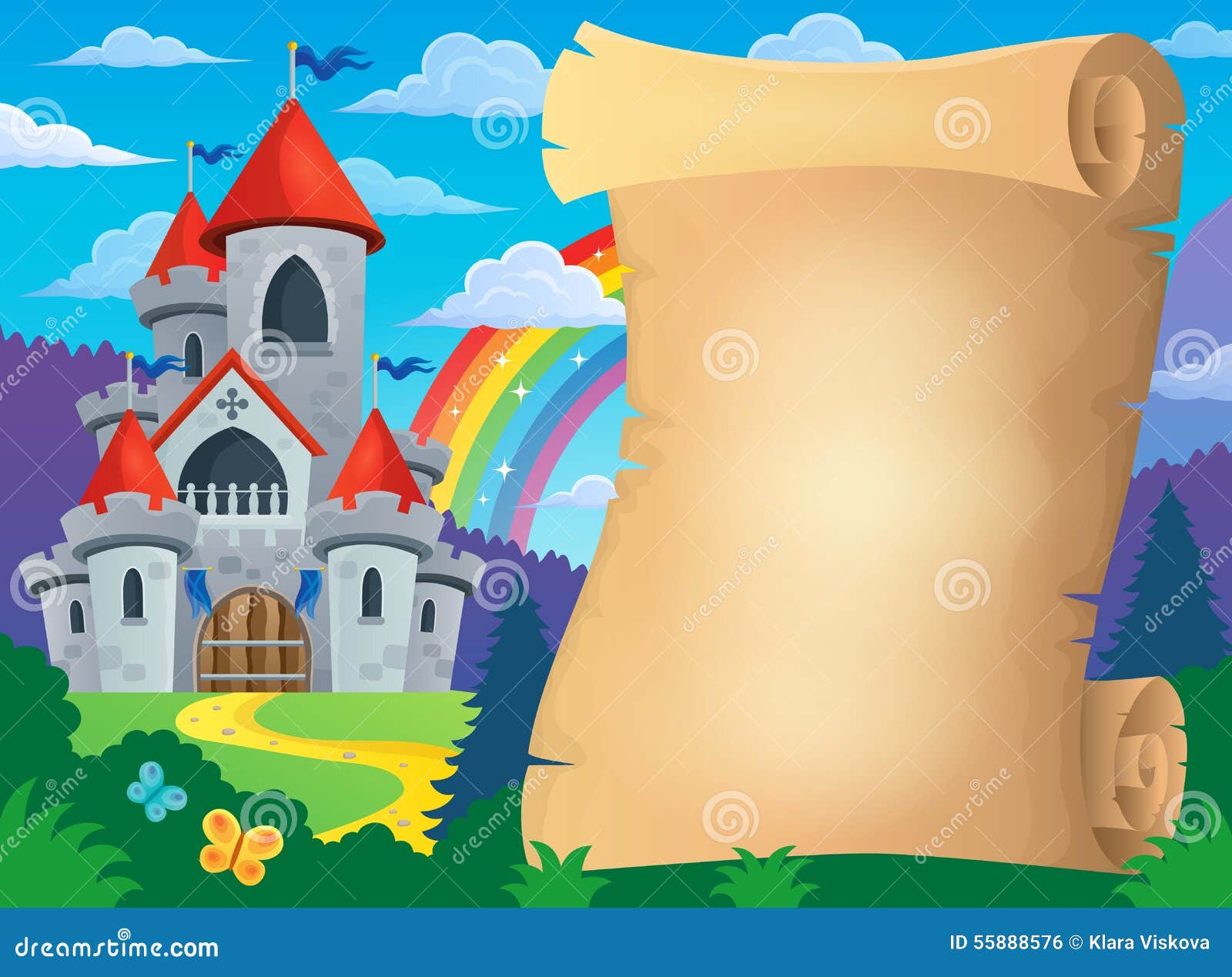 Parchment and Fairy Tale Castle Stock Vector - Illustration of banner ...
