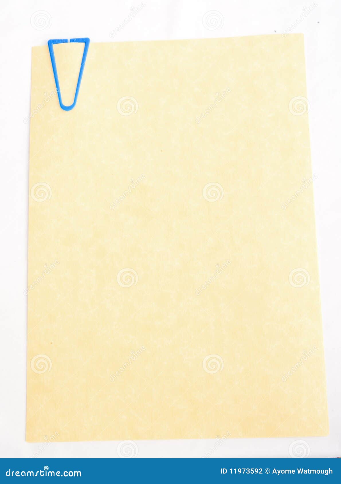 Parchment Paper with Blue Paper Clip. Stock Photo - Image of clip, blue ...