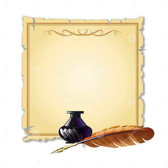 Parchment with Pen and Ink Pen for Writing Stock Illustration ...
