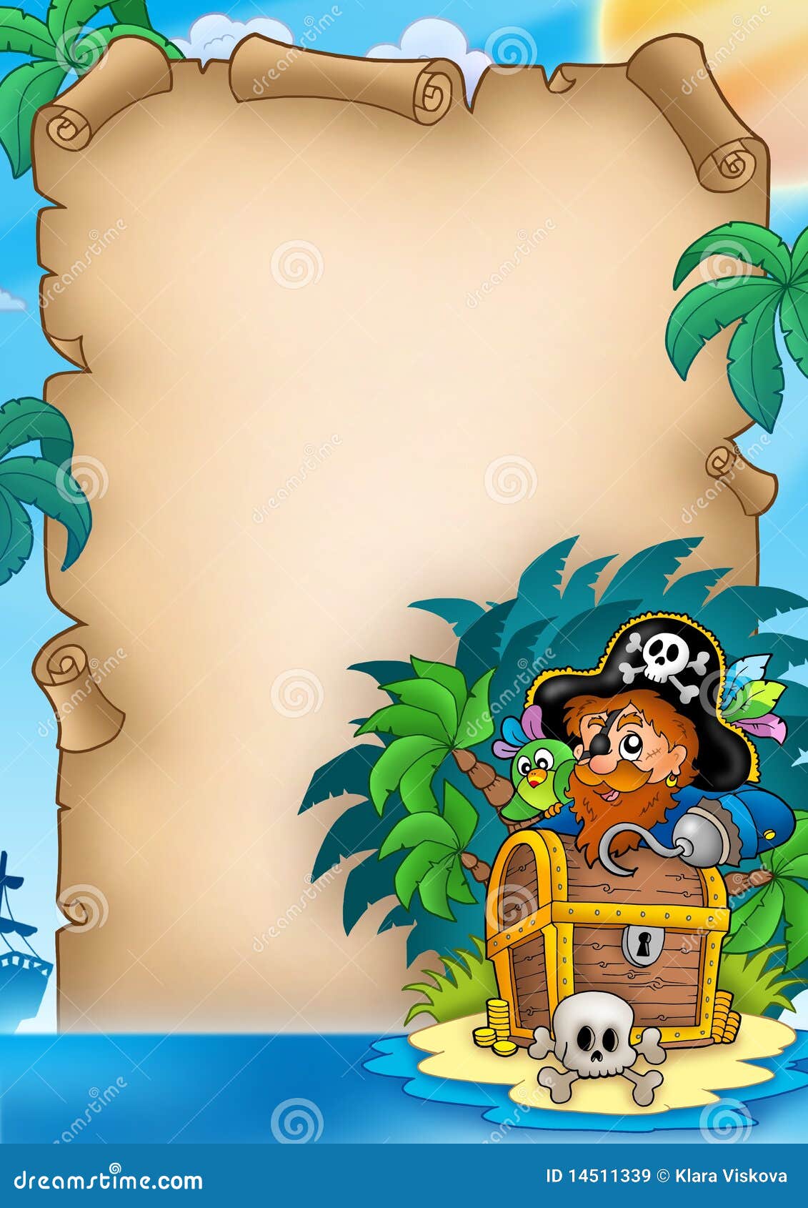 Parchment with Pirate on Island Stock Illustration - Illustration of ...