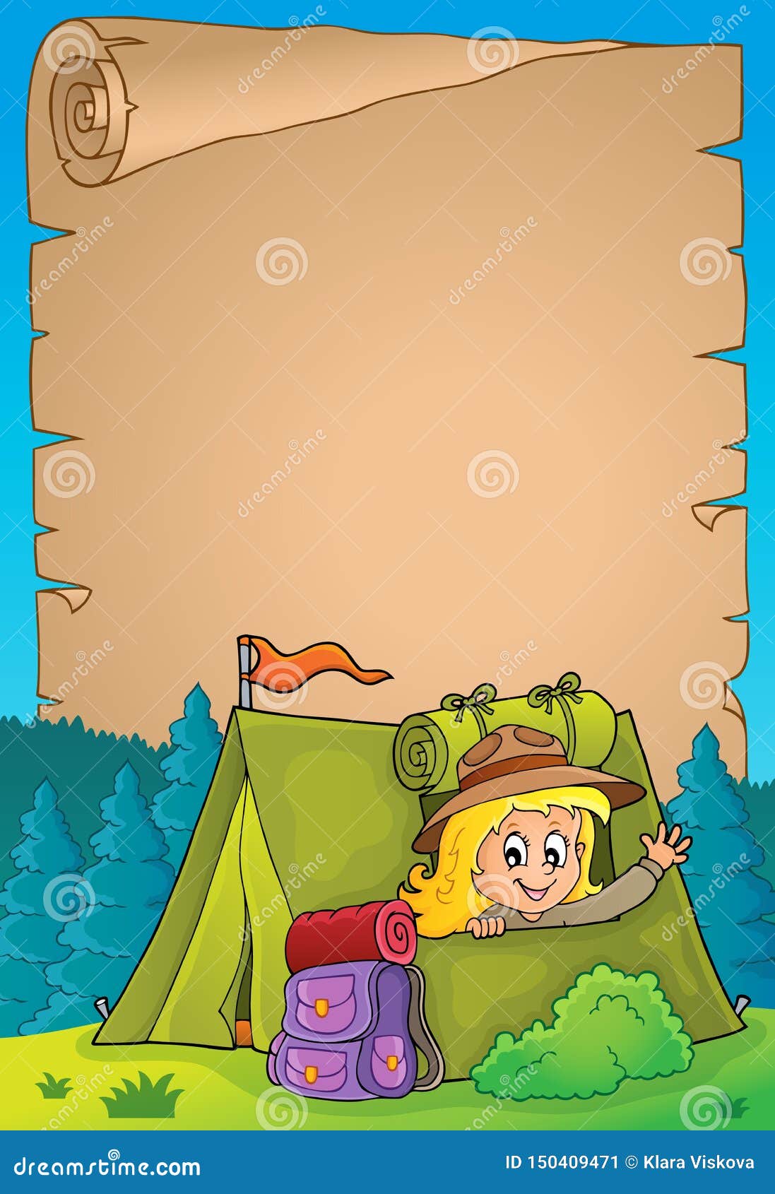 Parchment with Scout Girl in Tent 2 Stock Vector - Illustration of girl ...