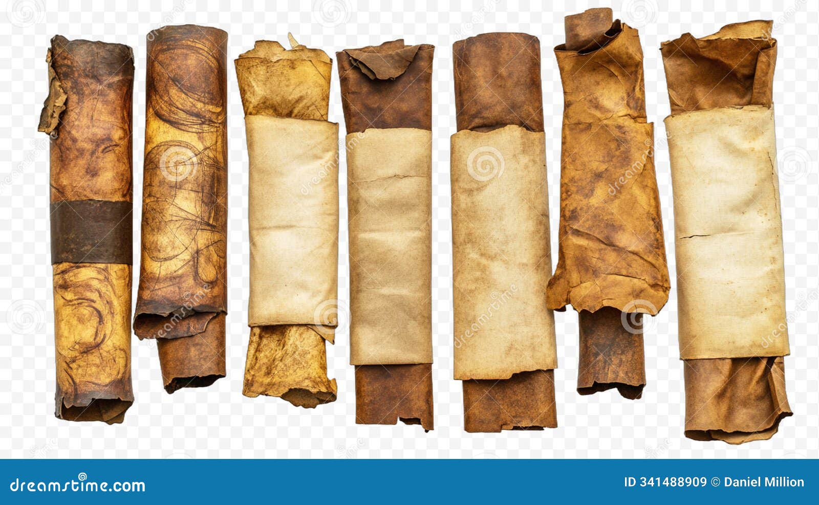 Parchment Scrolls Set, Old Papyrus Rolls Collection With Ancient Paper ...