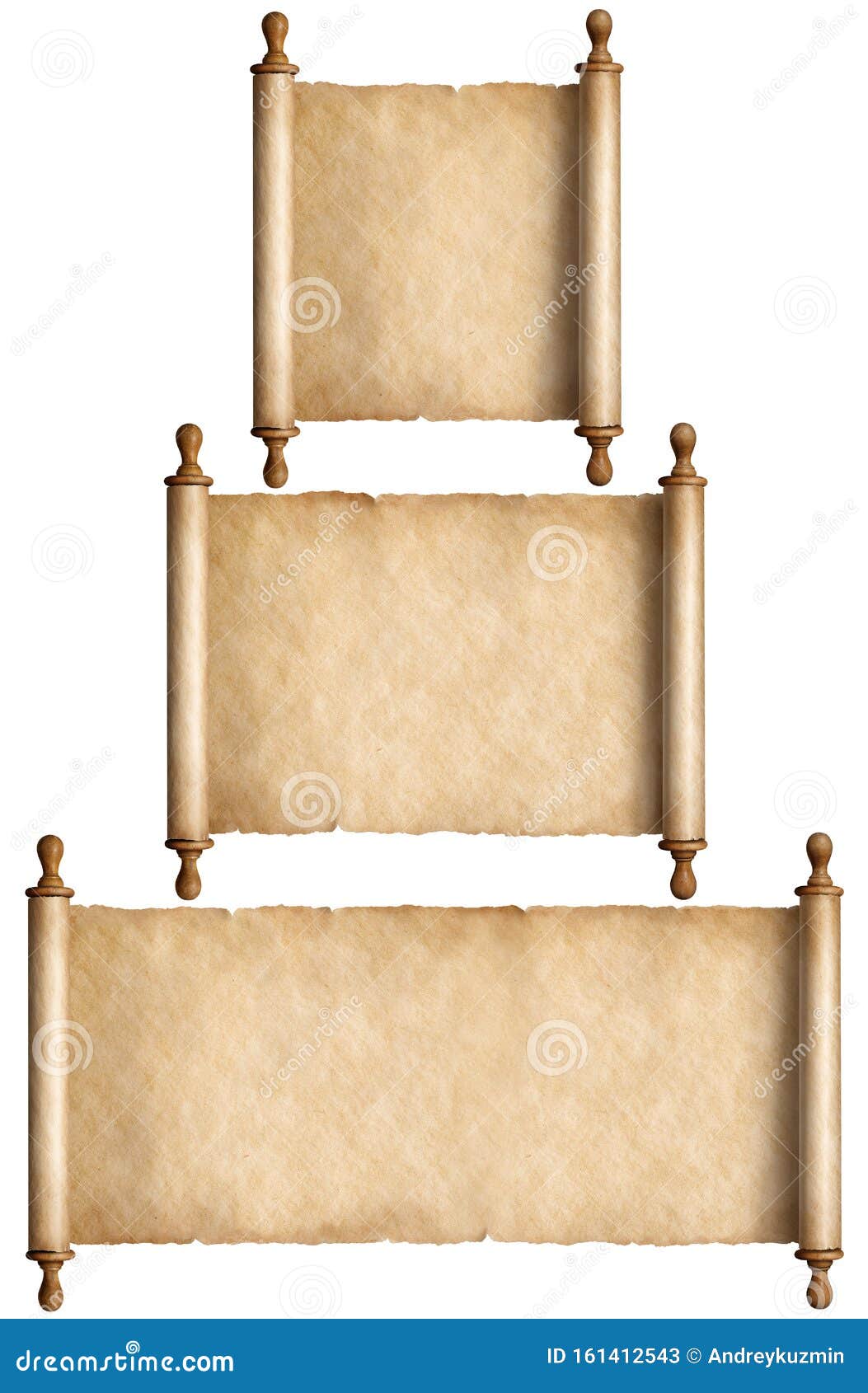 Parchment Scrolls or Old Papers of Various Sizes Isolated on White ...