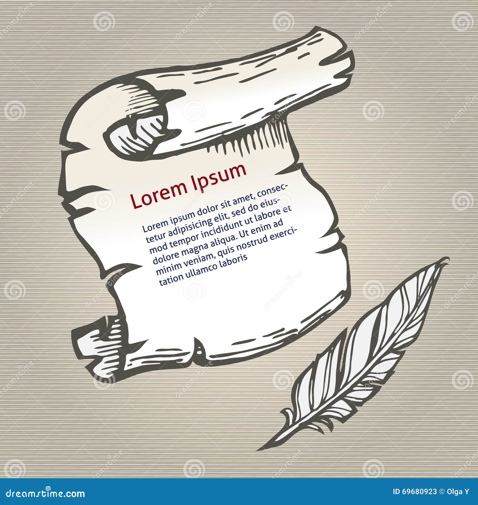 Parchment with Space for Text and Quill Pen Writing, Sketch Vector ...