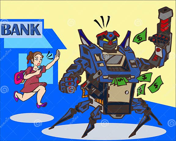 Pare Exploitating a Máquina Ilustração Stock - Ilustração de robô ...