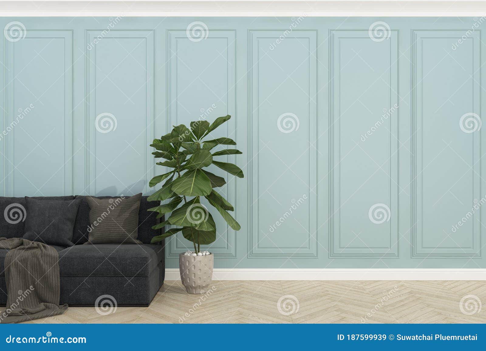 Pared Azul Con Suelo De Madera 3d Stock de ilustración - Ilustración de ...