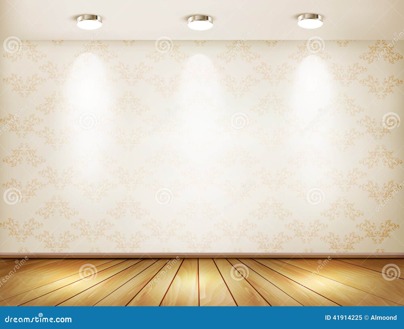 Pared Con Los Proyectores Y El Piso De Madera Ilustración del Vector ...