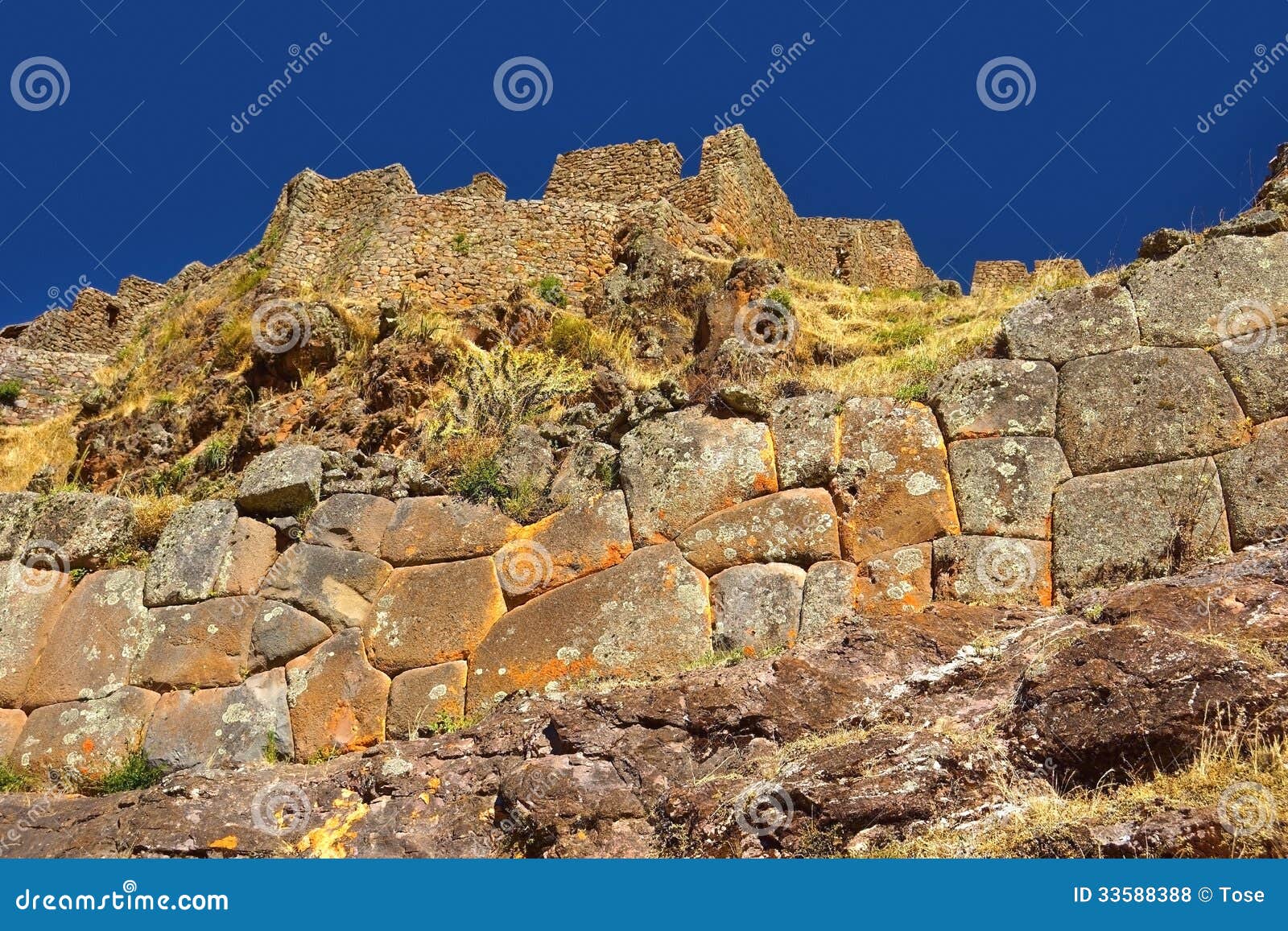 Pared Y Ruinas Del Inca De Pisac. Cusco, Perú Foto de archivo - Imagen ...