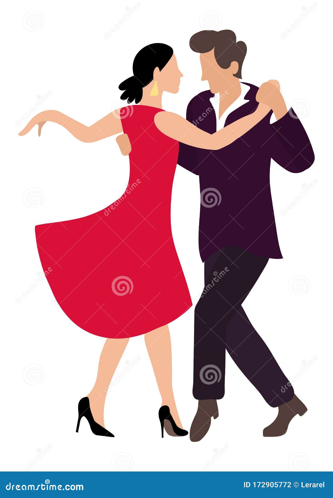Pareja De Tango Bailando Un Baile Apasionado Mujer Con Vestido Rojo Y