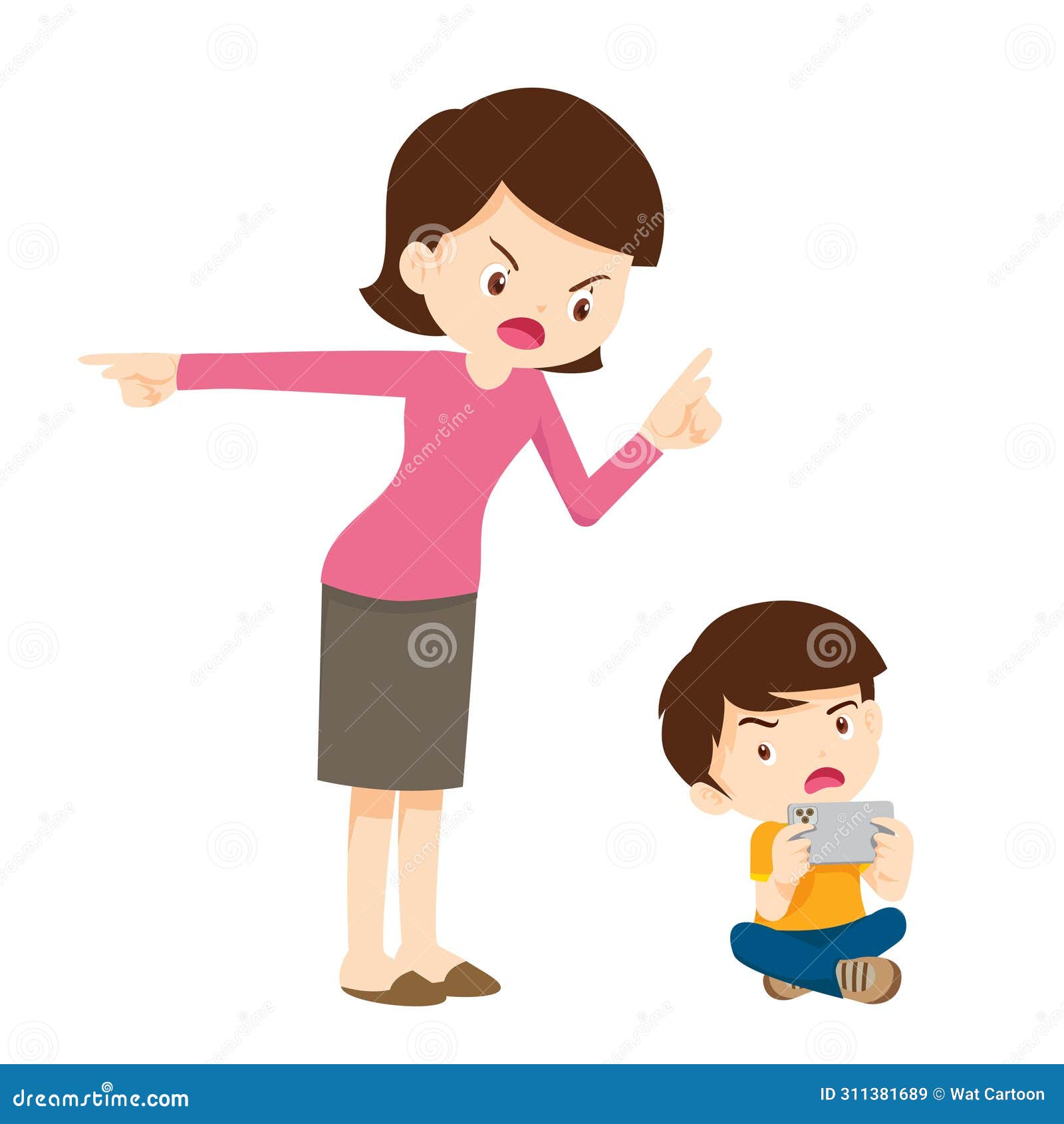 Parent Angry To Kid Addicted Phone Stock Vector - Illustration of ...