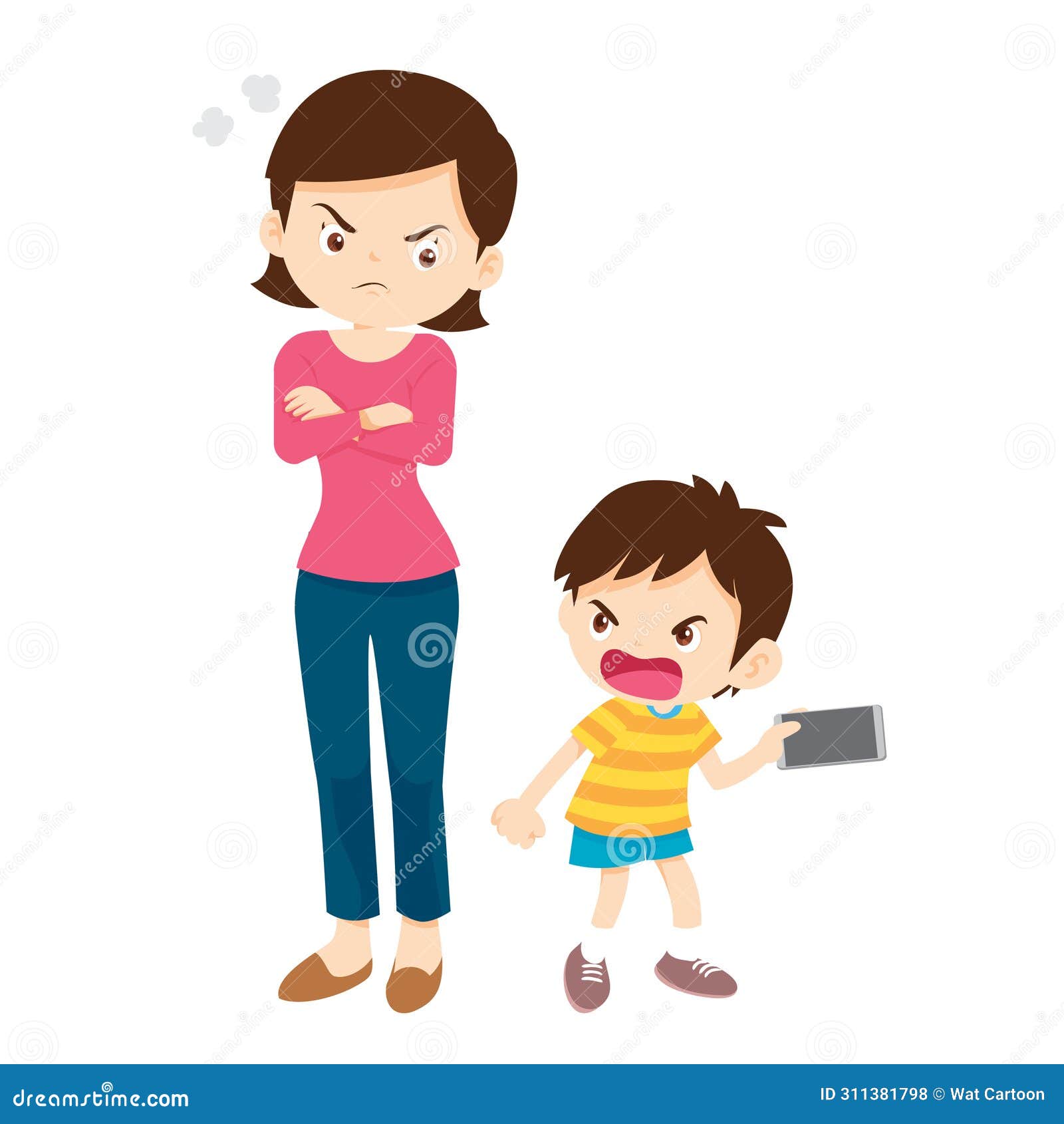 Parent Angry To Kid Addicted Phone Stock Vector - Illustration of scold ...
