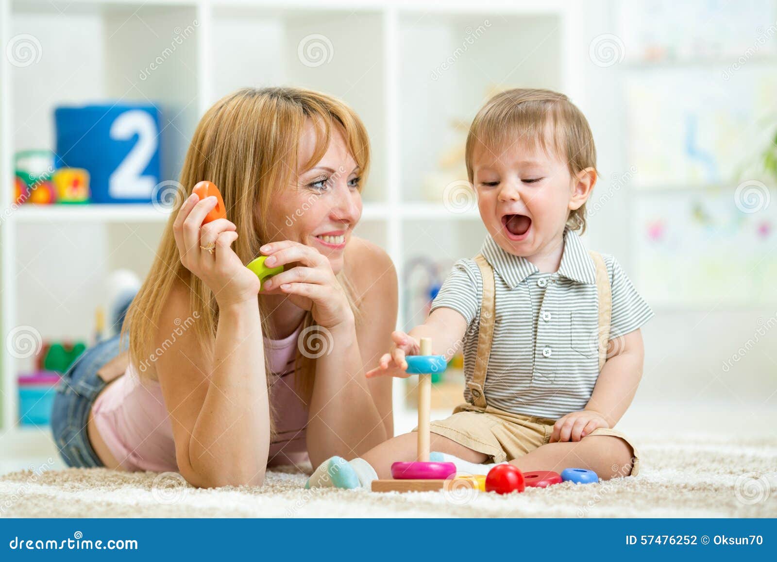 Parent and Baby Boy Playing Together at Home Stock Photo - Image of ...