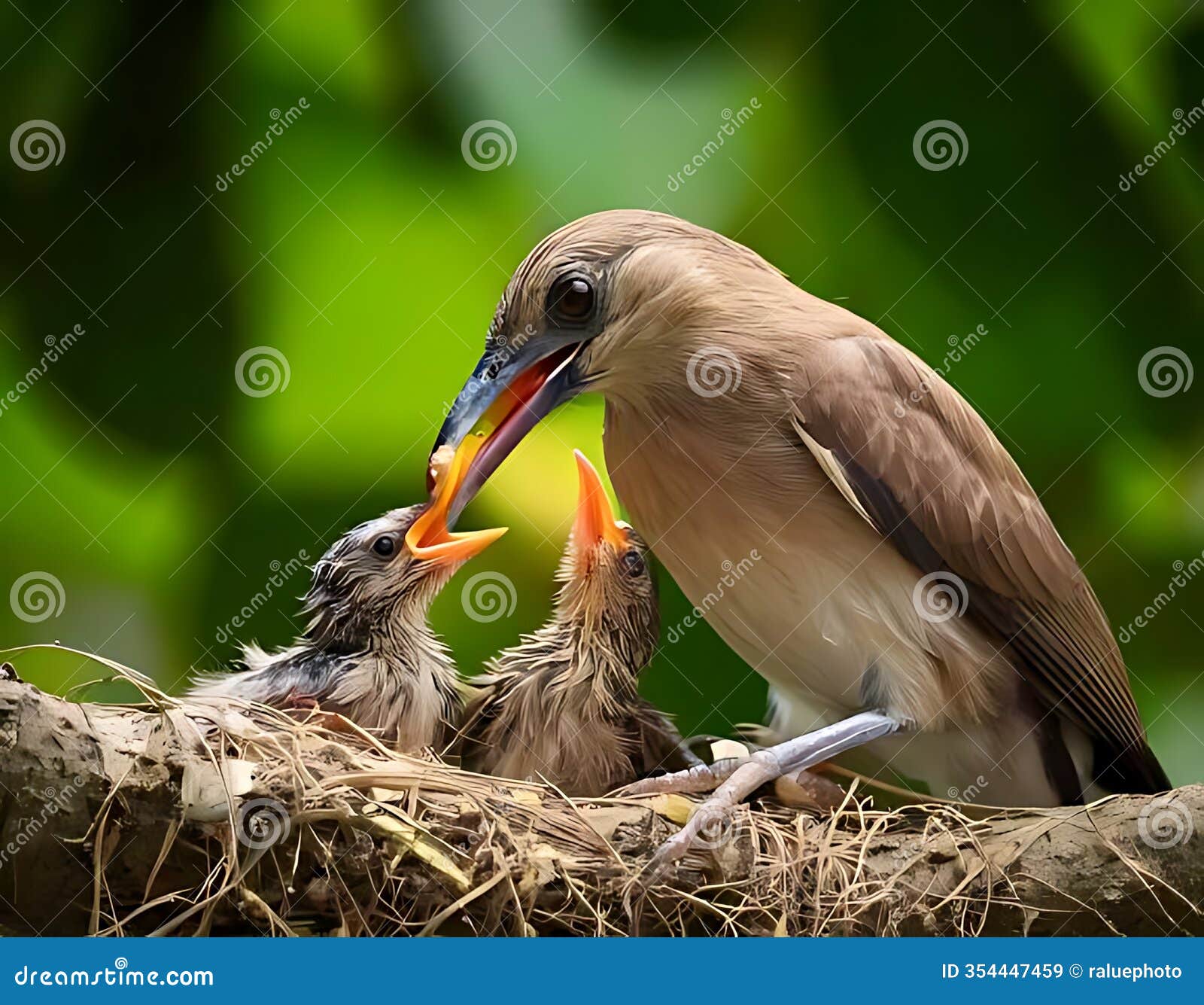 A Parent Bird is Lovingly Feeding Their Two Baby Chicks in the Nest ...