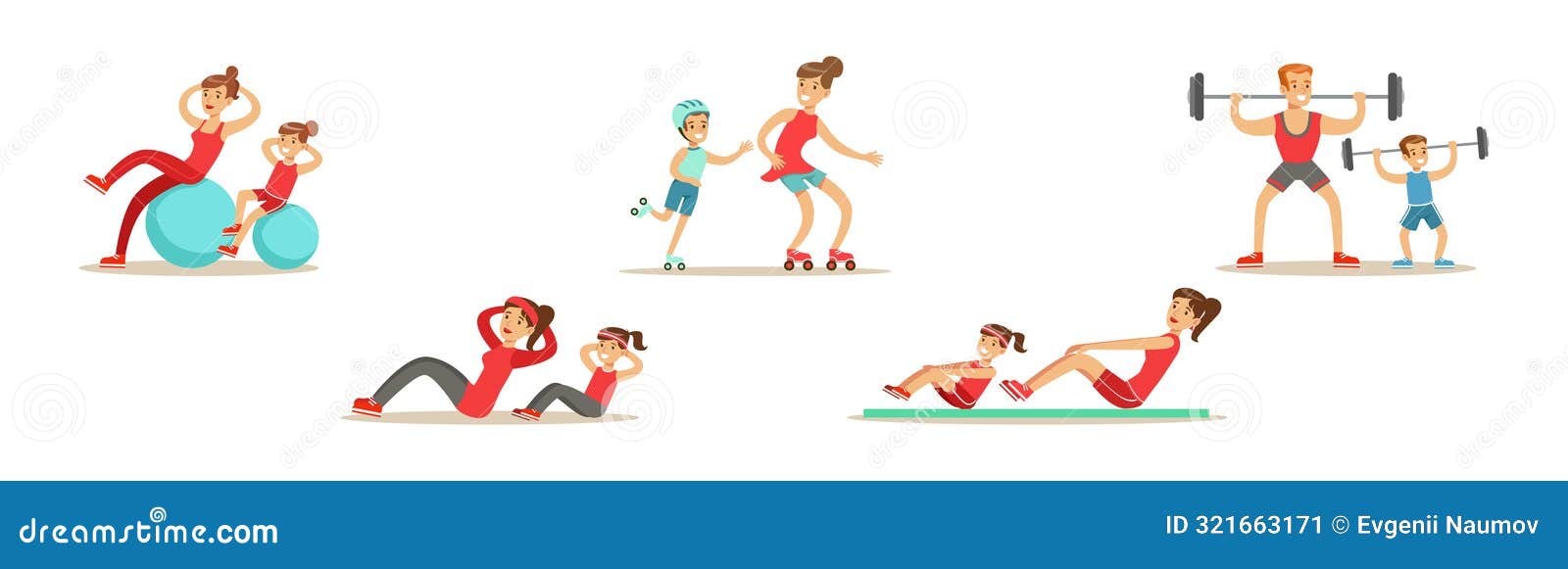 Parent and Child Doing Sportive Physical Exercise and Training Together ...