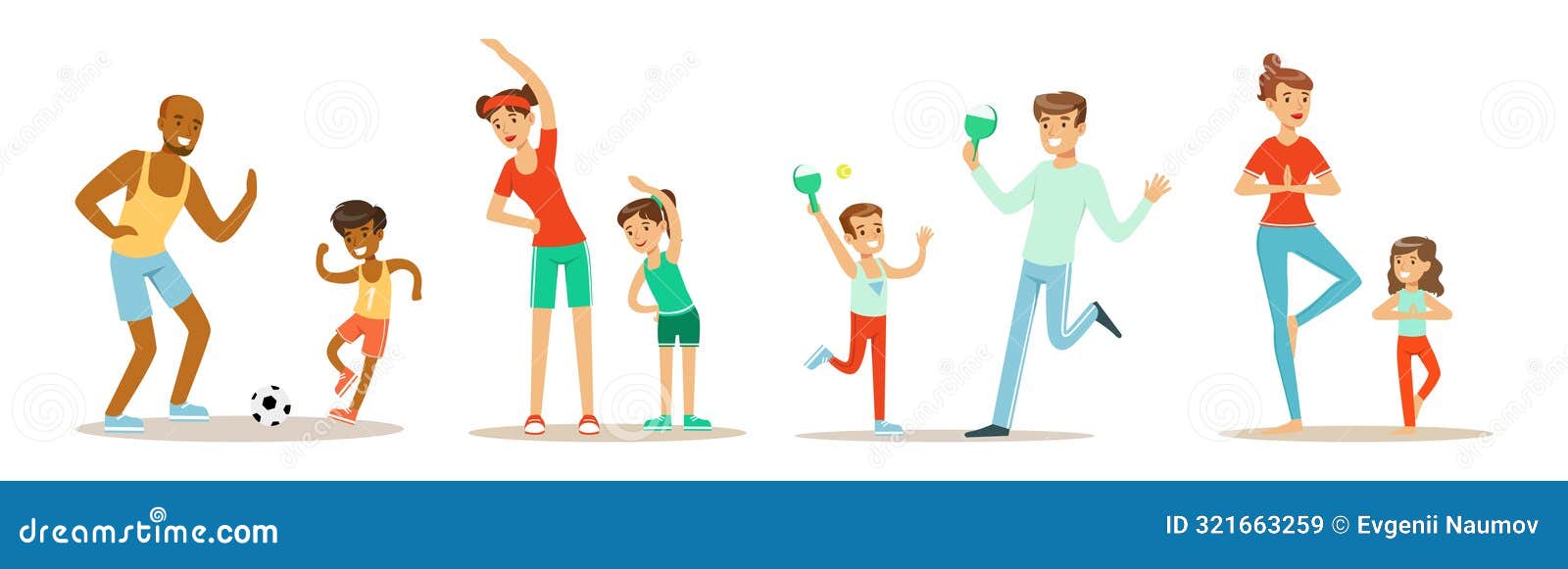 Parent and Child Doing Sportive Physical Exercise and Training Together ...