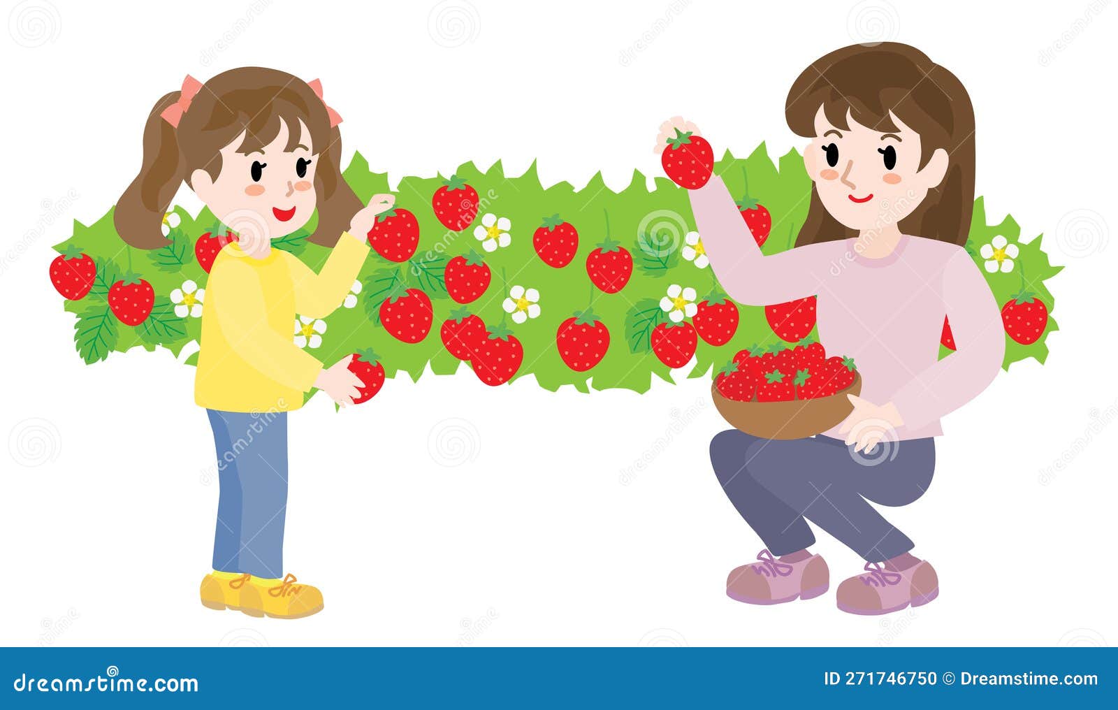 Parent and Child Doing Strawberry Picking. Stock Vector - Illustration ...
