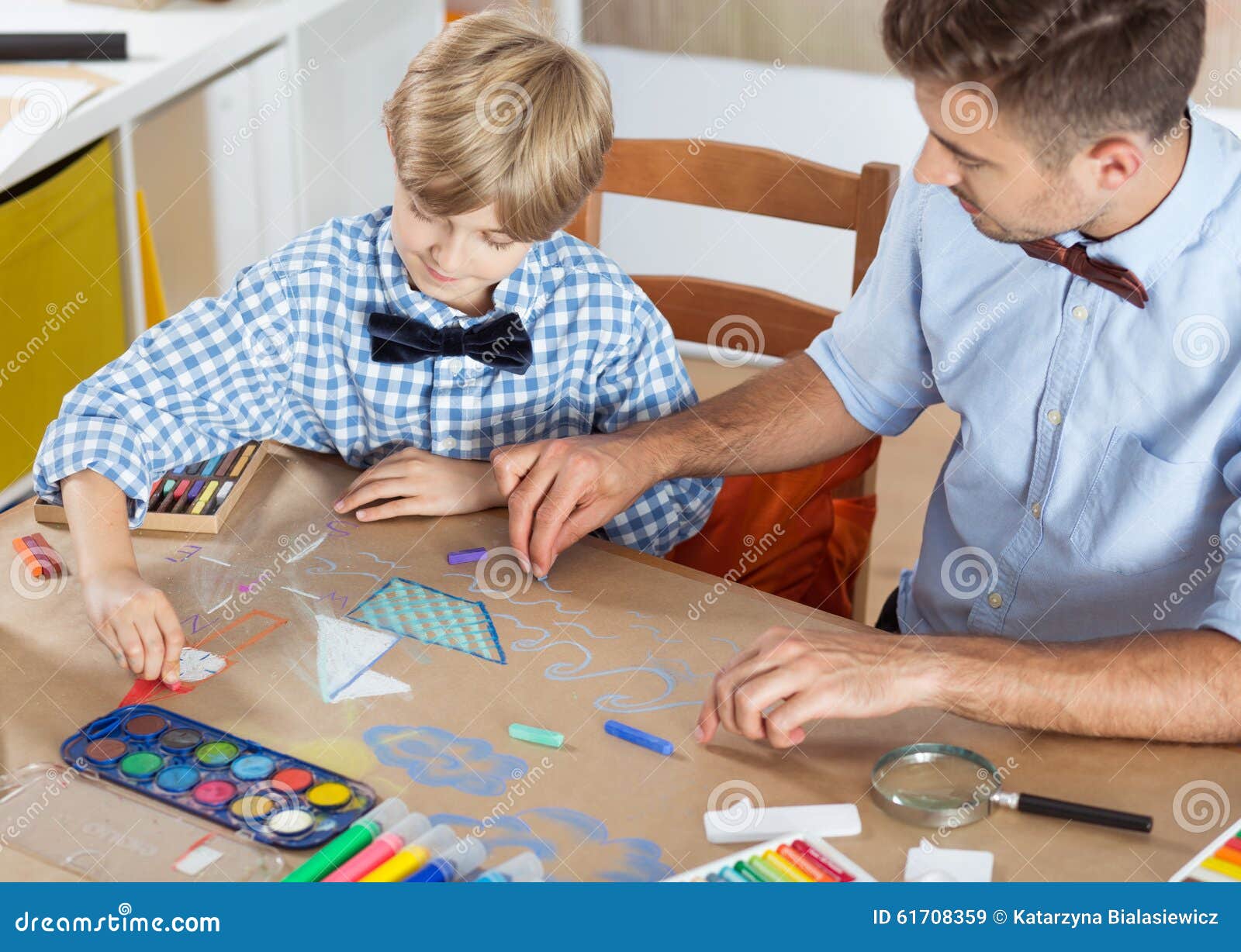 Parent and Child Drawing Together Stock Image - Image of school ...